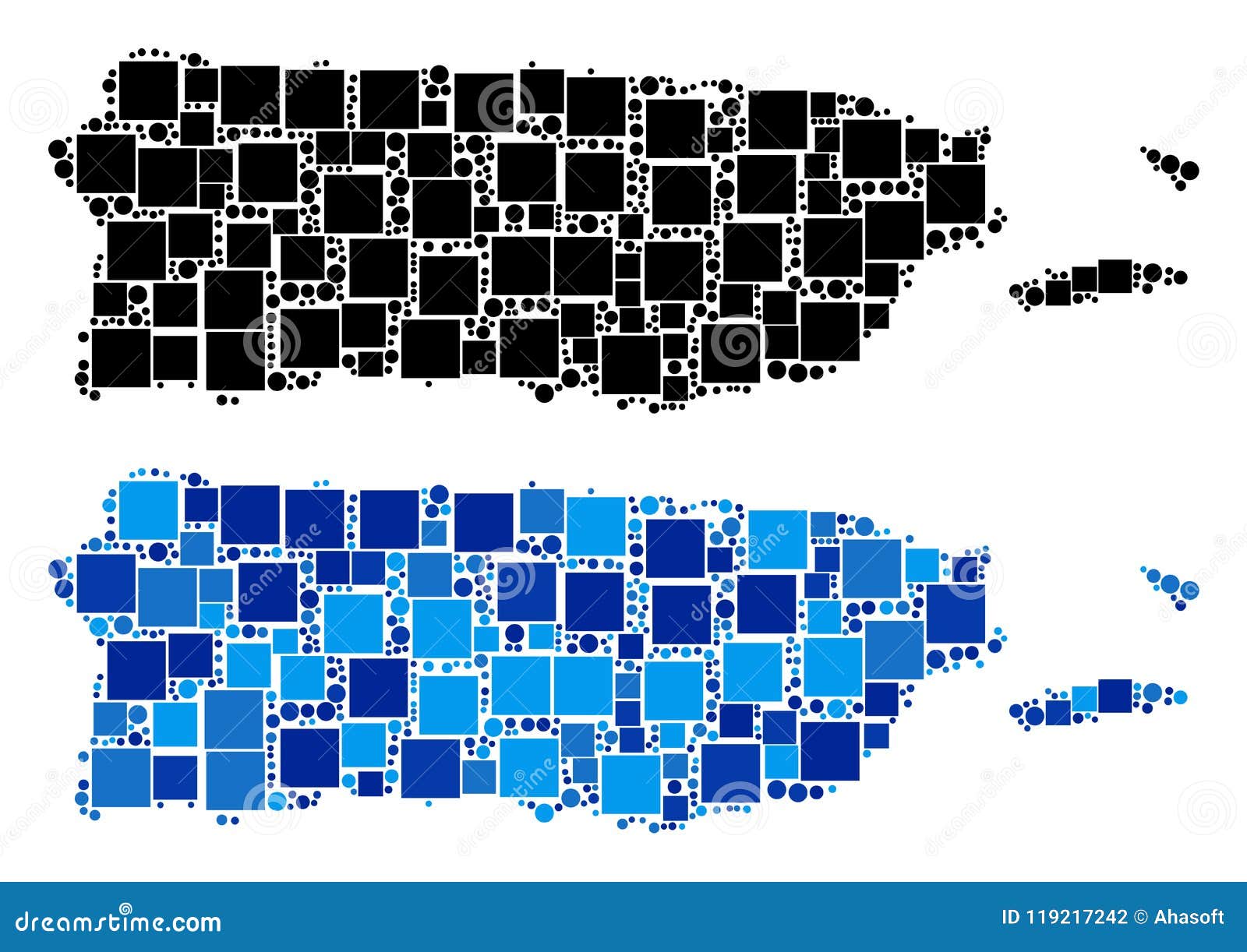 Dot Puerto Rico Map Mit Blauer Version Vektor Abbildung - Illustration ...