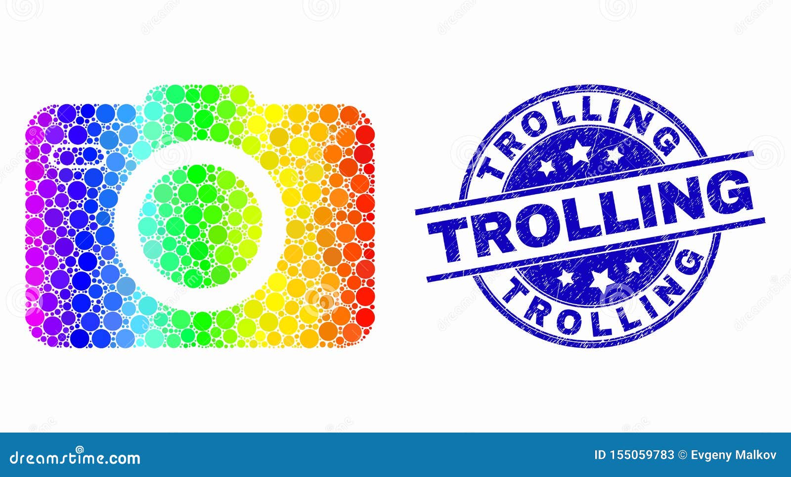 Vector Spectrum Dotted Photo Camera Icon and Grunge Trolling Seal Stock ...