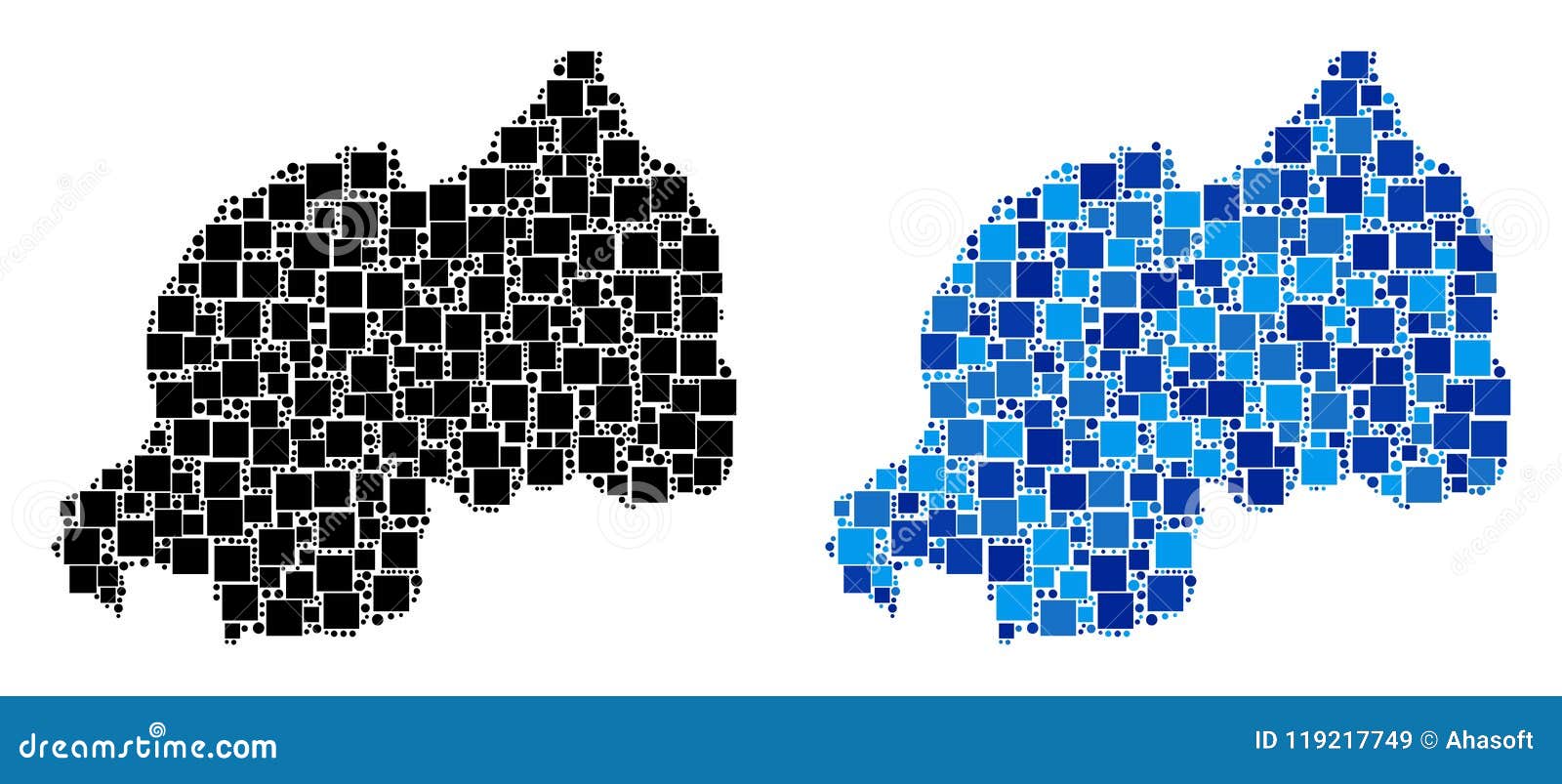 Dot Rwanda Map Mit Blauer Variante Vektor Abbildung - Illustration von ...