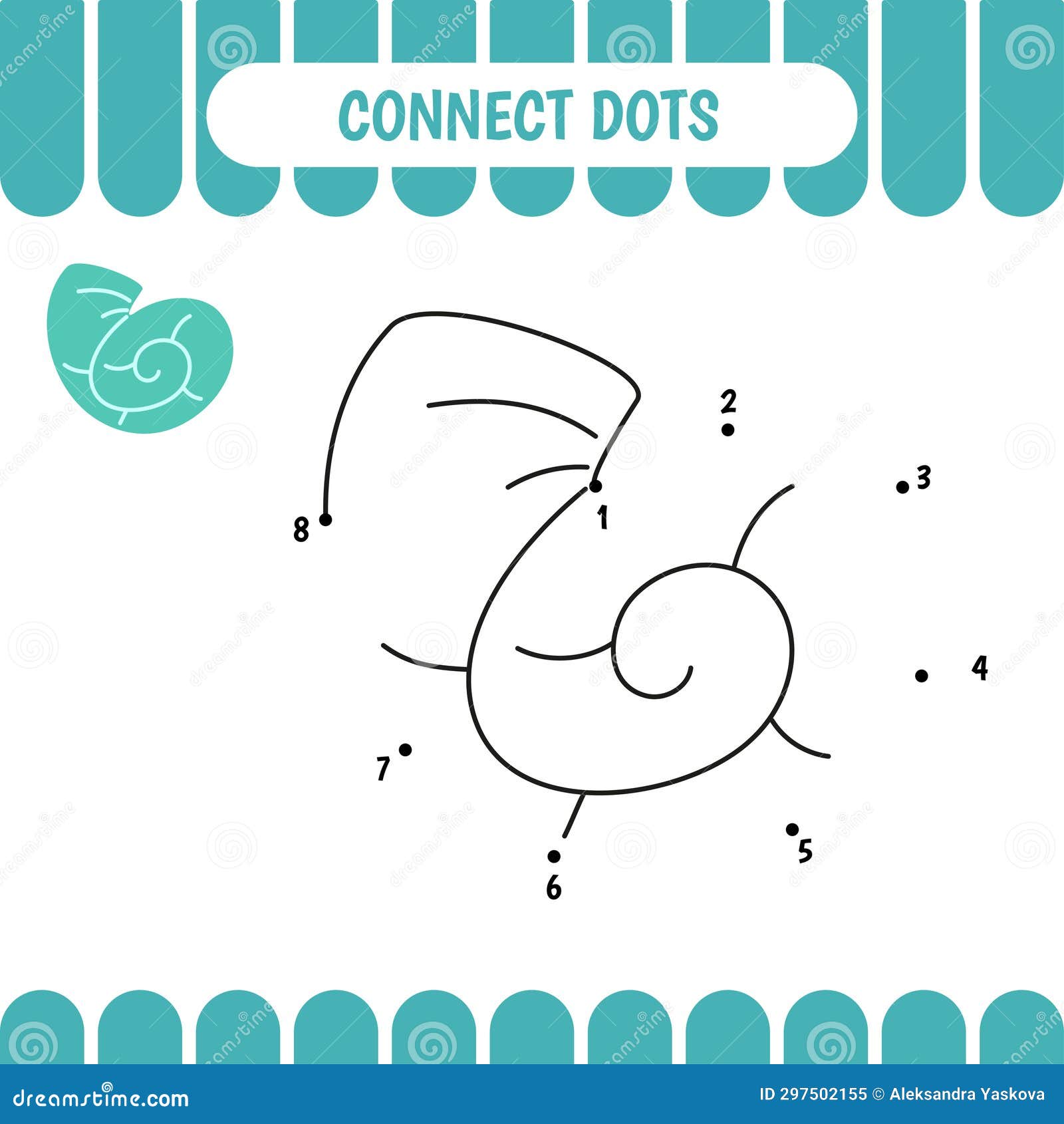 Dot To Dot Activity Worksheet for Preschool Kids. Connect Dots. Shell ...