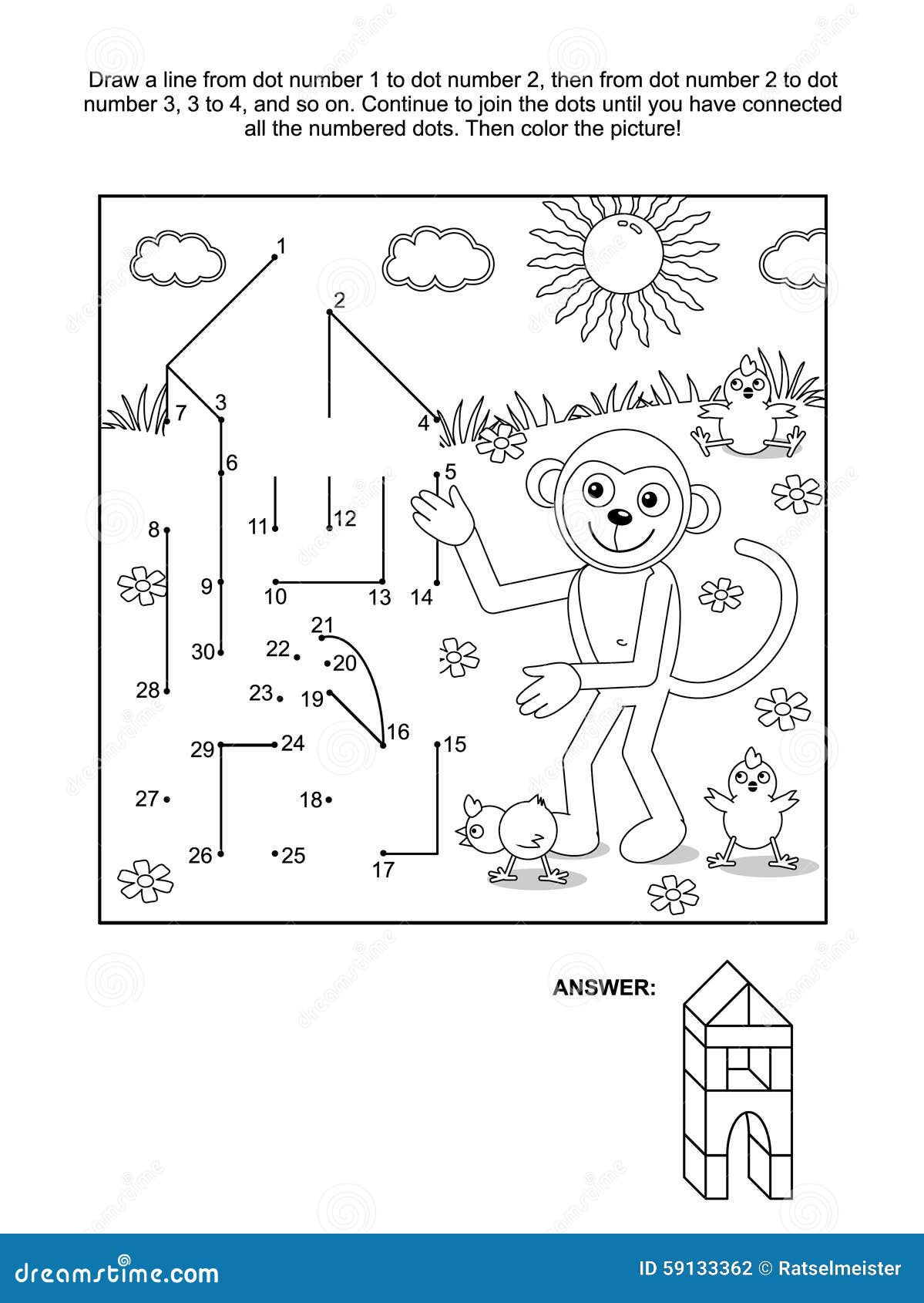 Dot-to-dot and Coloring Page - Monkey the Builder Stock Vector ...