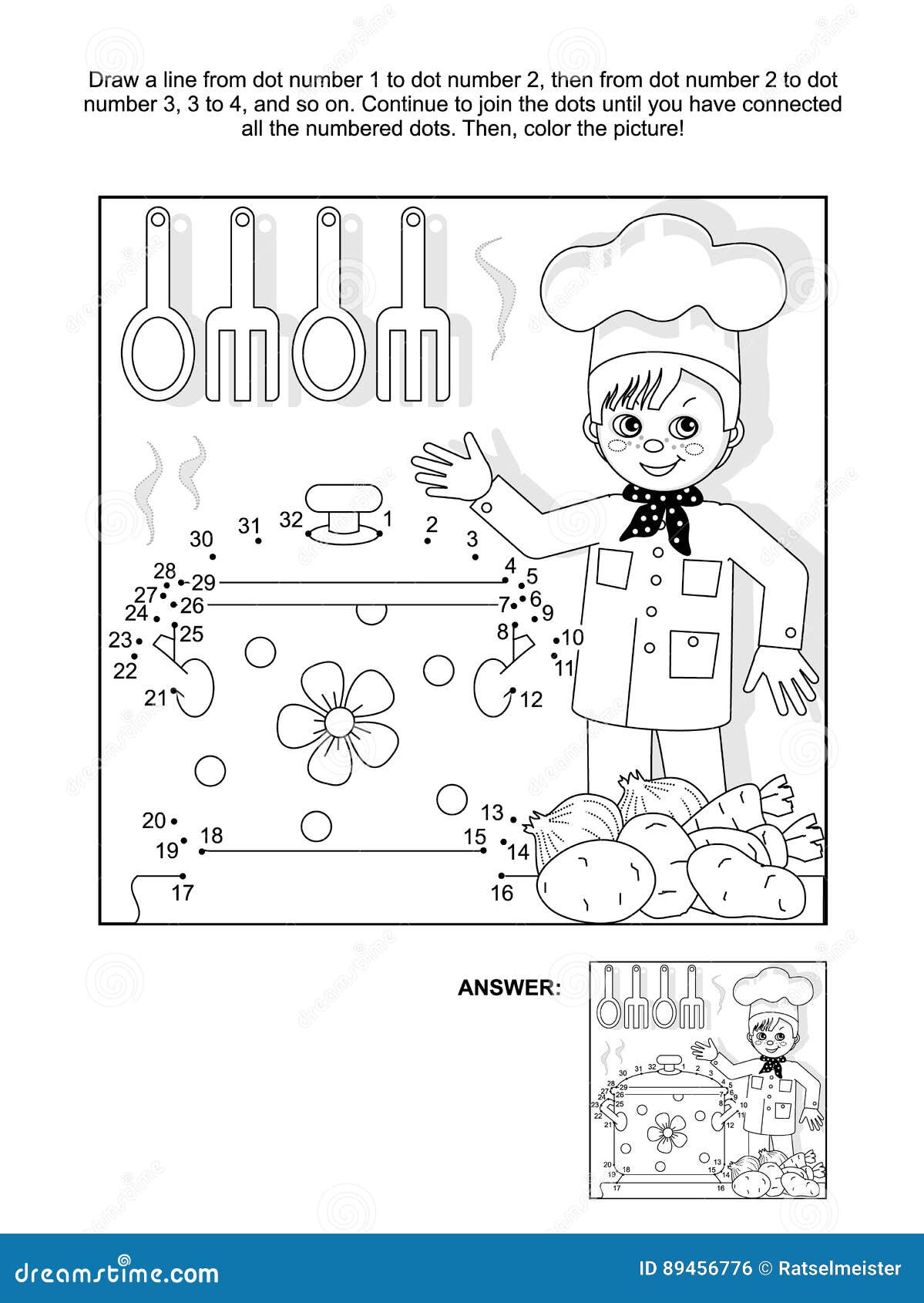 Dot-to-dot and Coloring Page with Young Chef Stock Vector ...