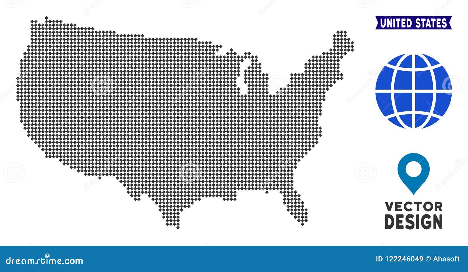 Pixelated USA Map stock vector. Illustration of vector - 122246049