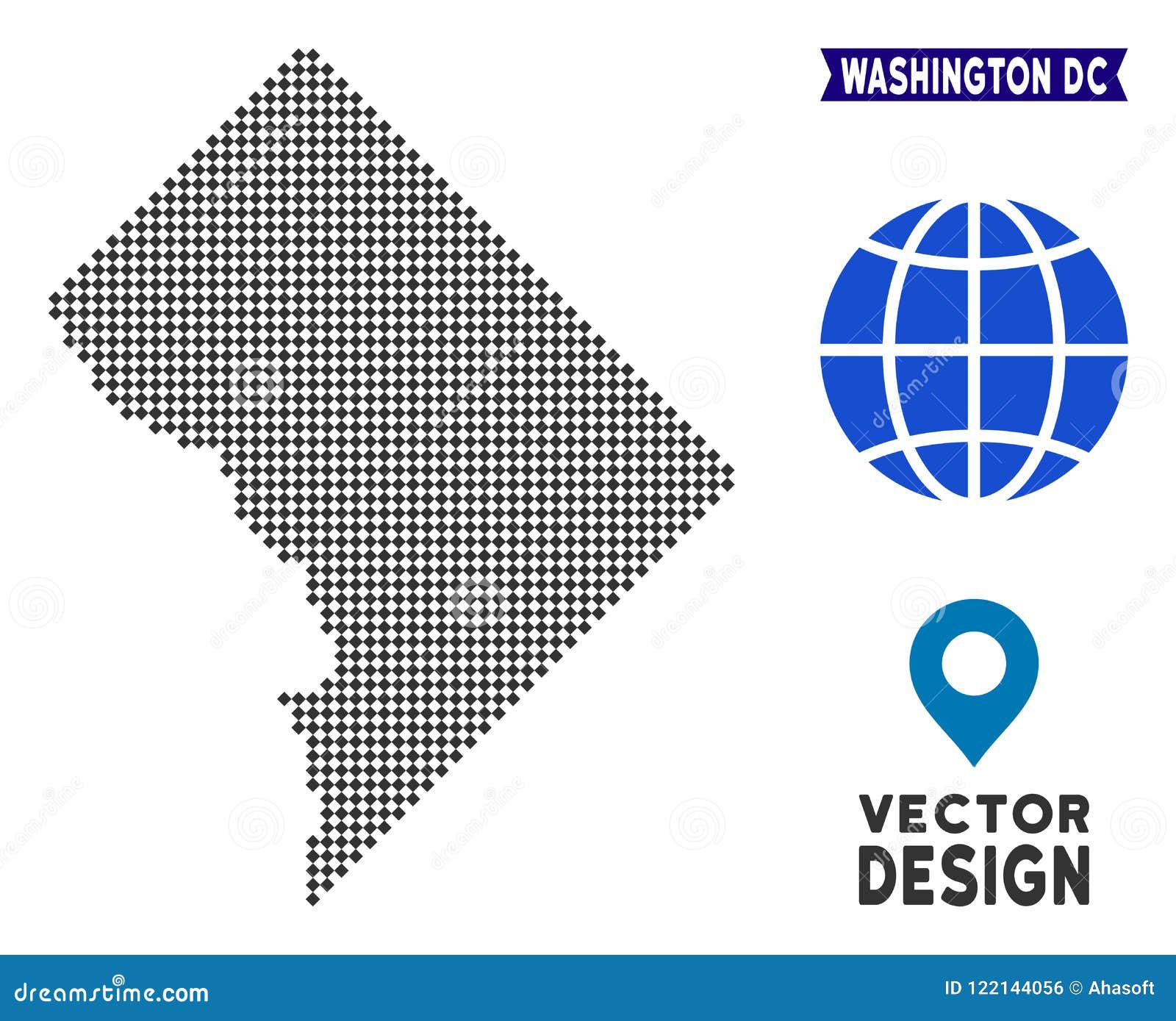 Dotted Washington DC Map stock vector. Illustration of vector - 122144056