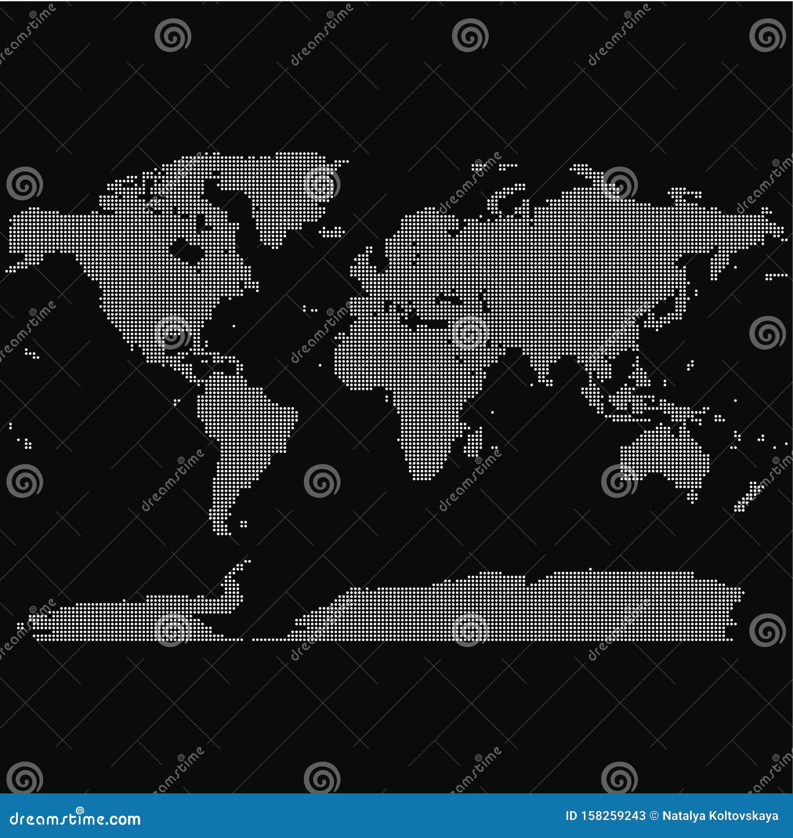 Dot World Map on Black Background. Vector Illustration Stock Vector ...
