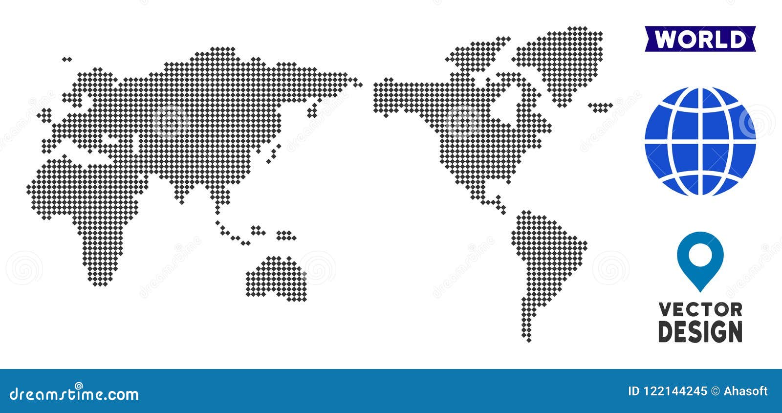 Pixelated World Map stock vector. Illustration of composition - 122144245