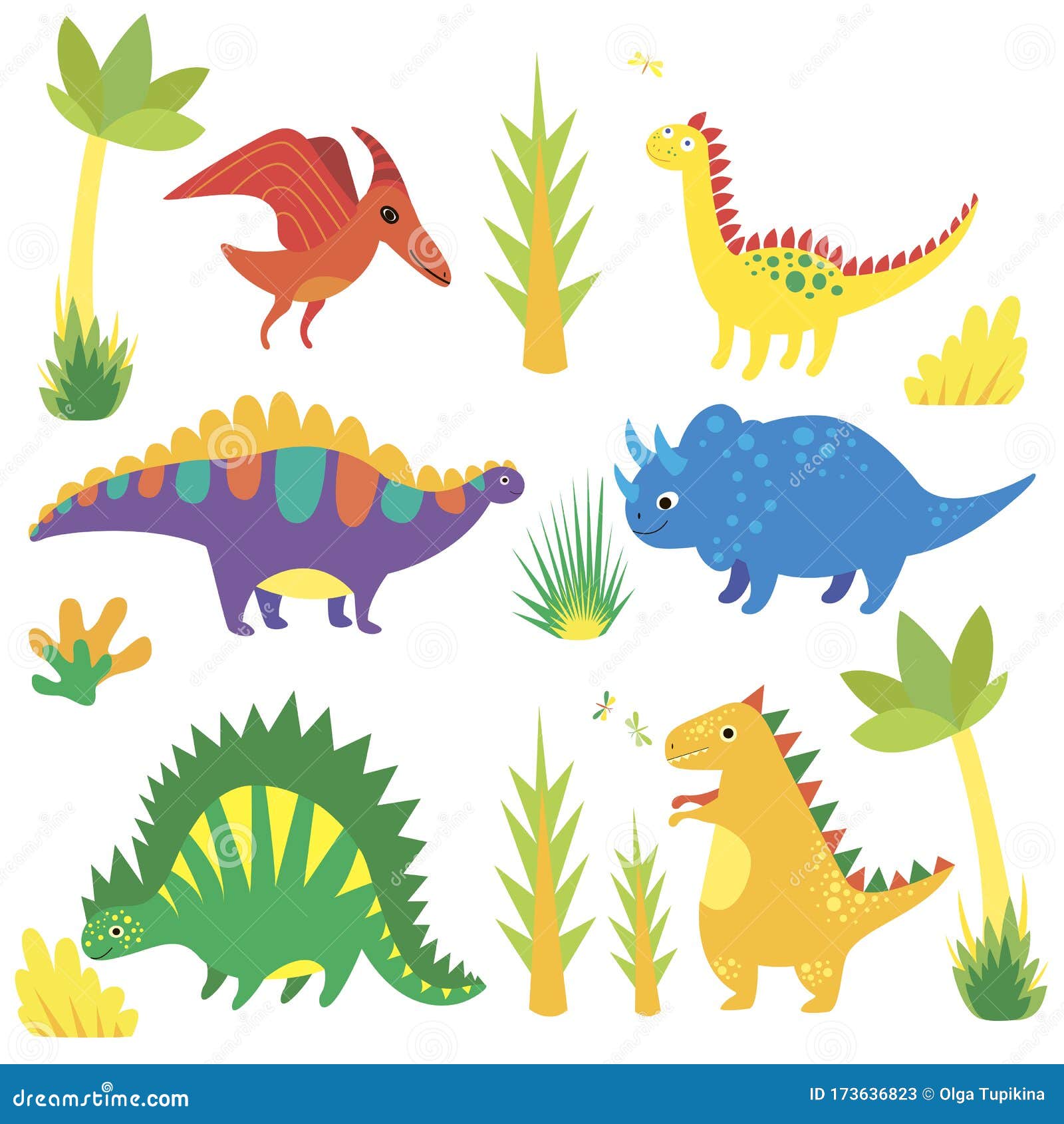 Dotado De Graciosos Dinosaurios De Dibujos Animados, Triceratops ... Dotado De Graciosos Dinosaurios De Dibujos Animados, Triceratops ...