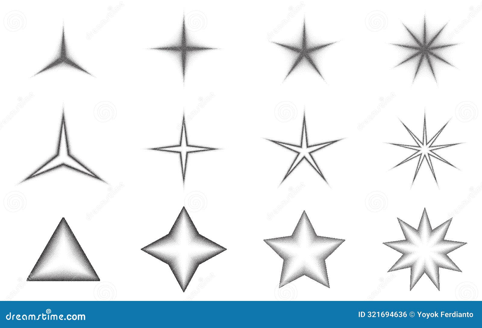 Doted Grainy Star Icon Collection. Stipple Noise Texture Star Shape ...