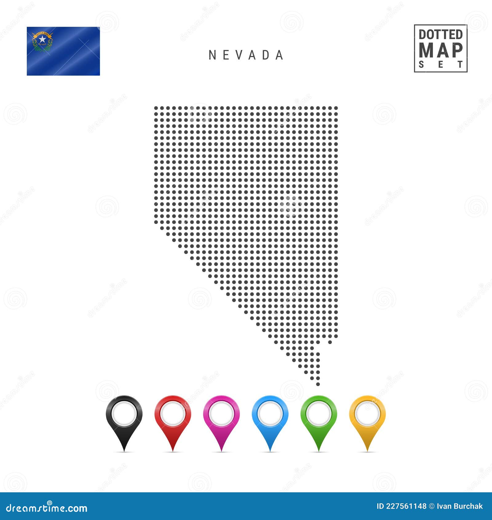 Dots Pattern Vector Map of Nevada. Stylized Silhouette of Nevada. Flag ...
