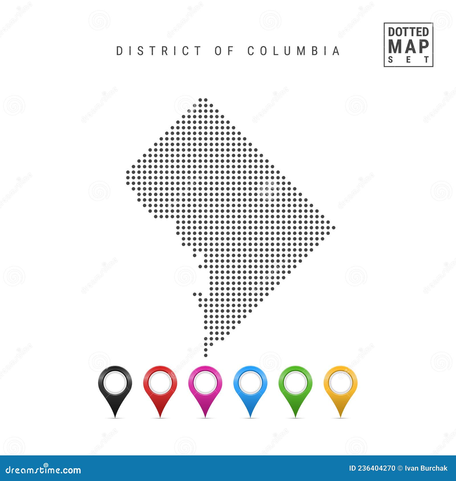 Dots Pattern Vector Map of Washington DC. Stylized Silhouette of ...