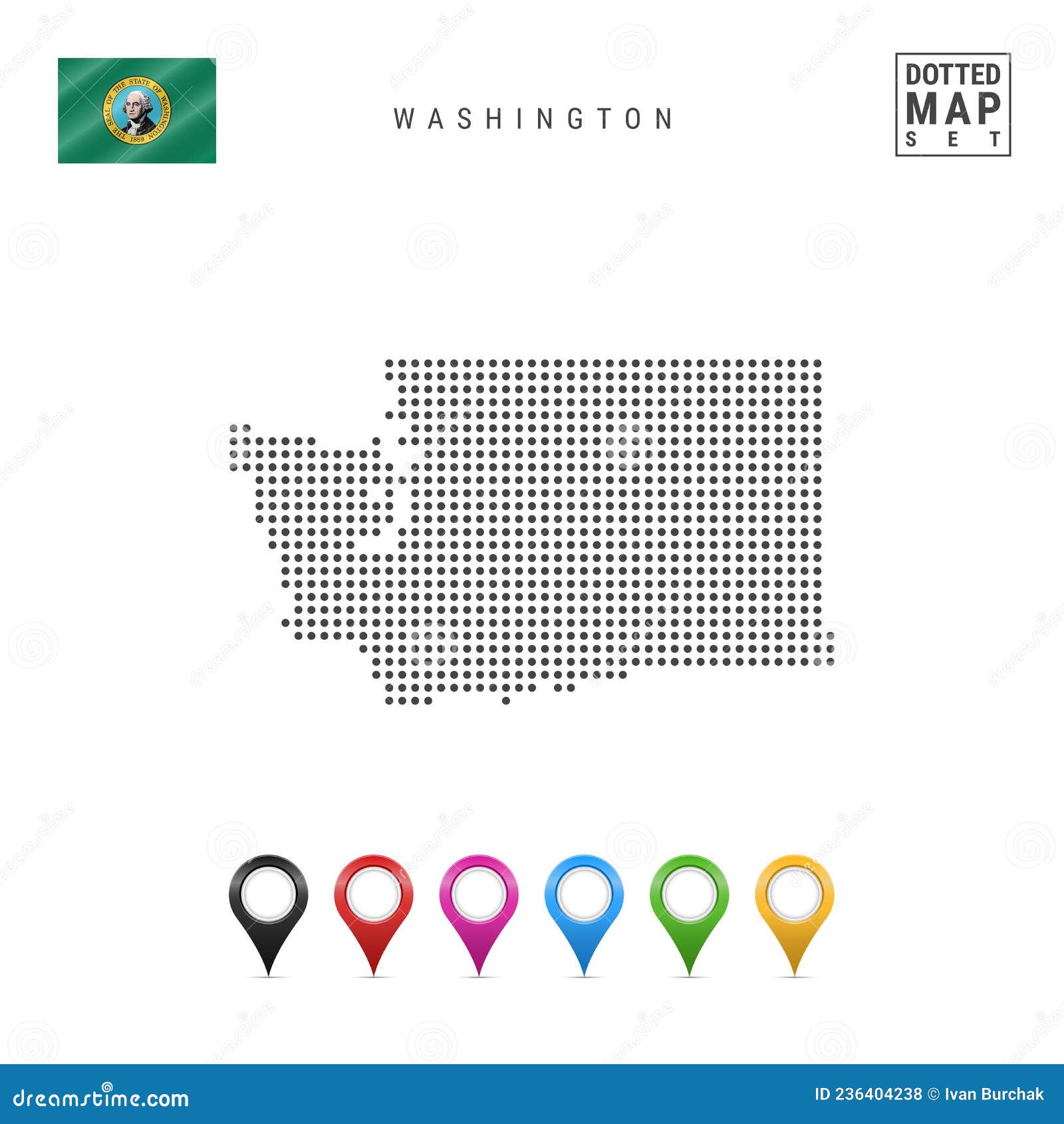 Dots Pattern Vector Map of Washington. Stylized Silhouette of ...