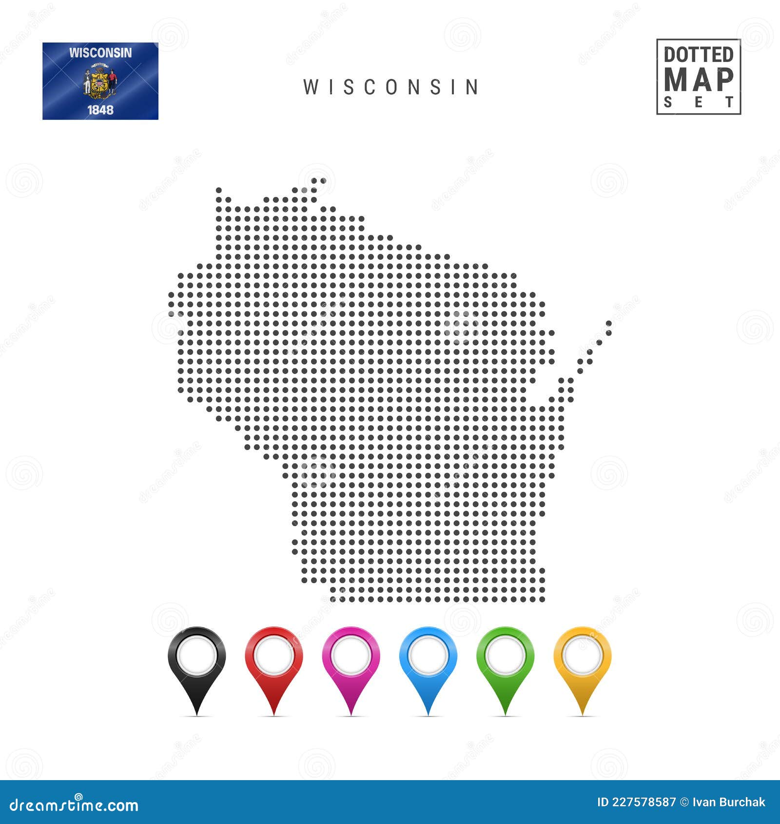 Dots Pattern Vector Map of Wisconsin. Stylized Silhouette of Wisconsin ...