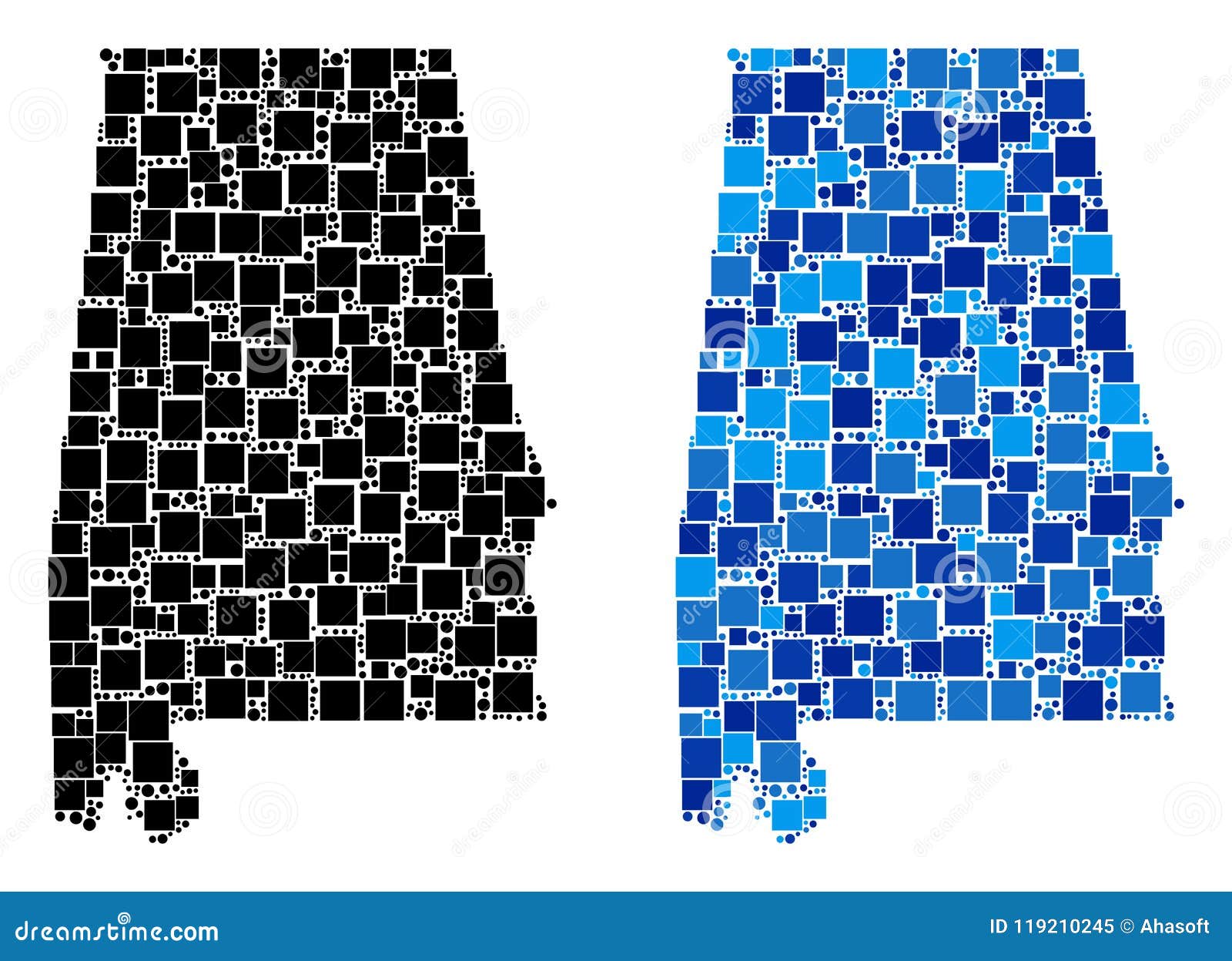 Dotted Alabama State Map with Blue Variant Stock Vector - Illustration ...