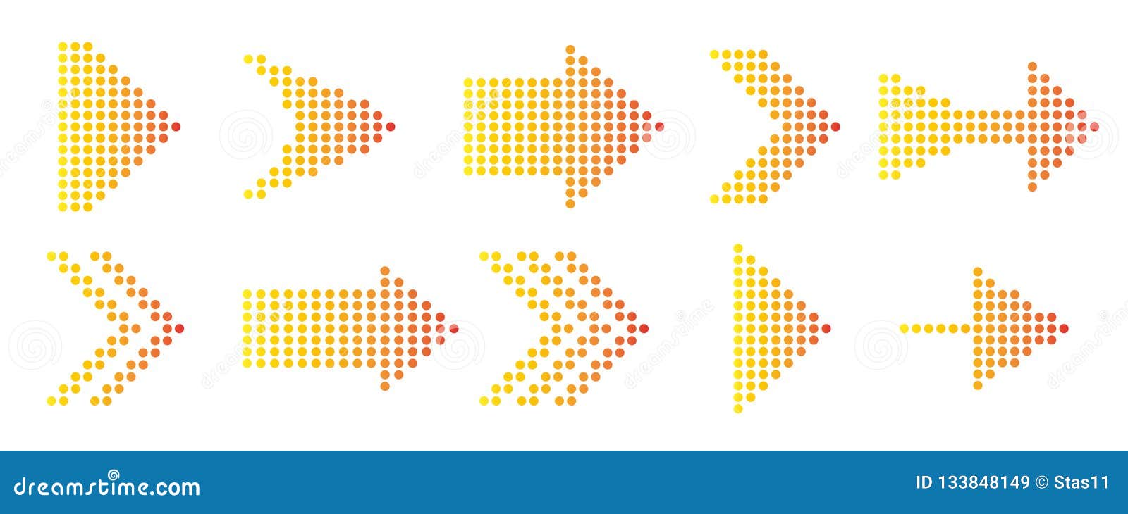 Dotted Arrows Set. Digital Arrow Symbols. Vector Illustration Isolated ...