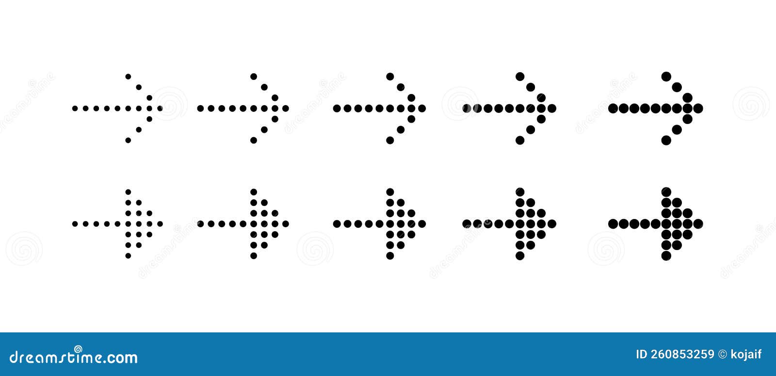 Dotted Arrows Vector Icons Set. Arrow Cursor Direction Indicator Symbol ...