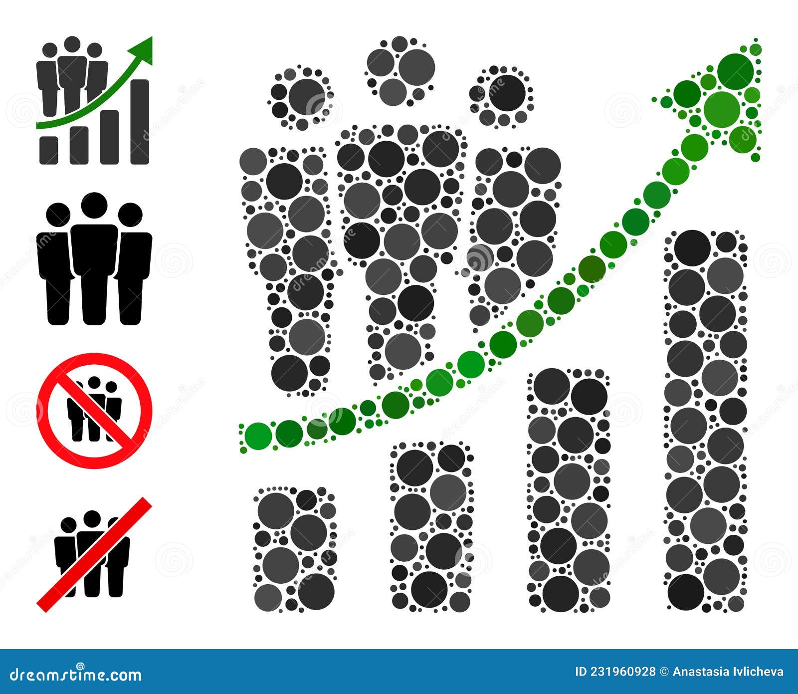 Dotted Clients Growth Chart Collage of Circles and Similar Icons Stock ...