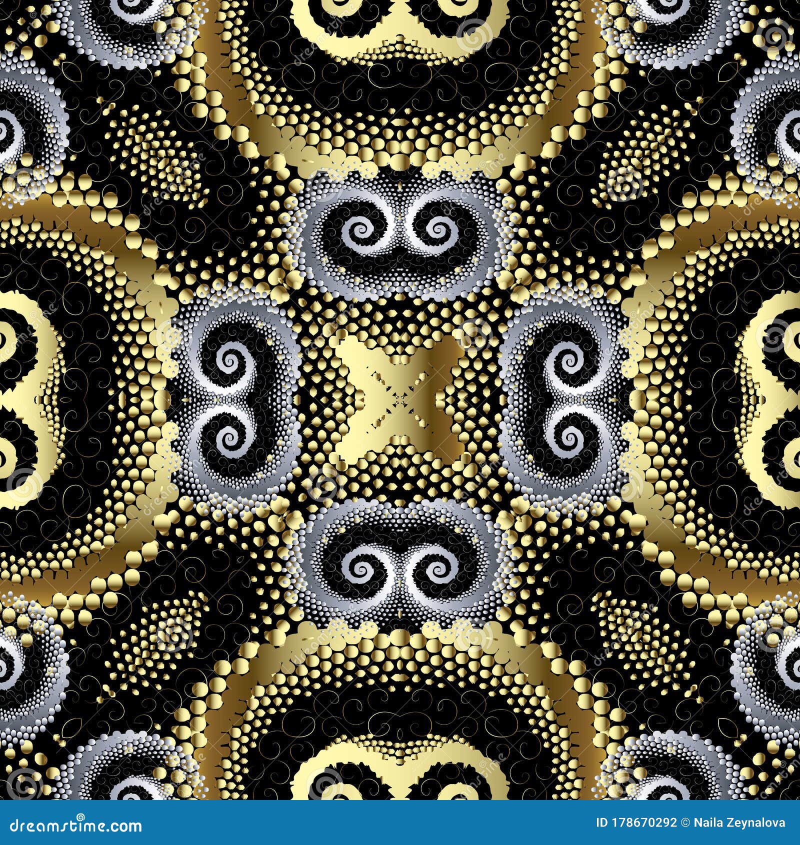 Dotted 3d Floral Seamless Pattern. Vector Textured Ornamental ...