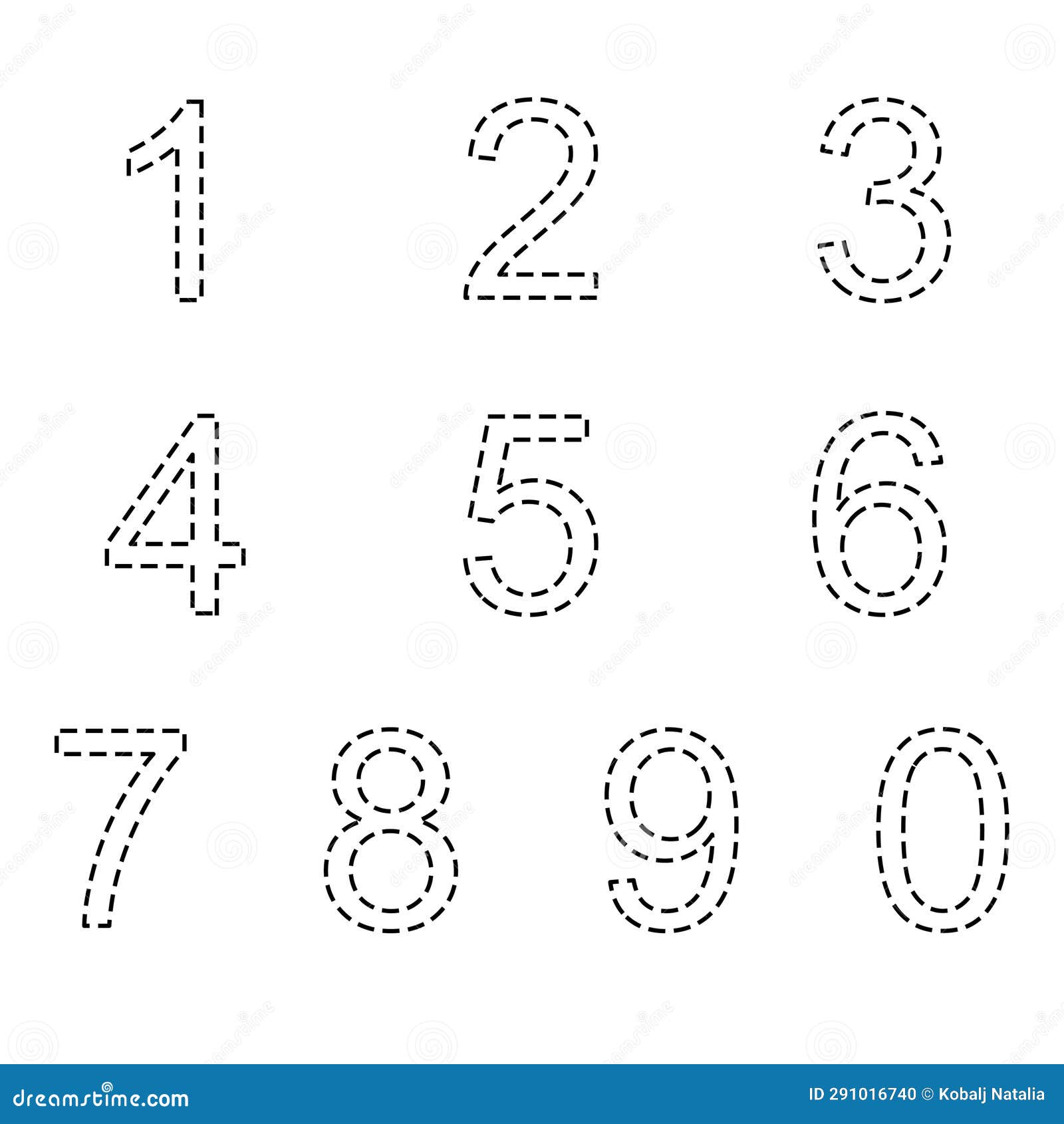 Dotted Digits from 0 To 9. Circle and Paint the Numbers Stock ...