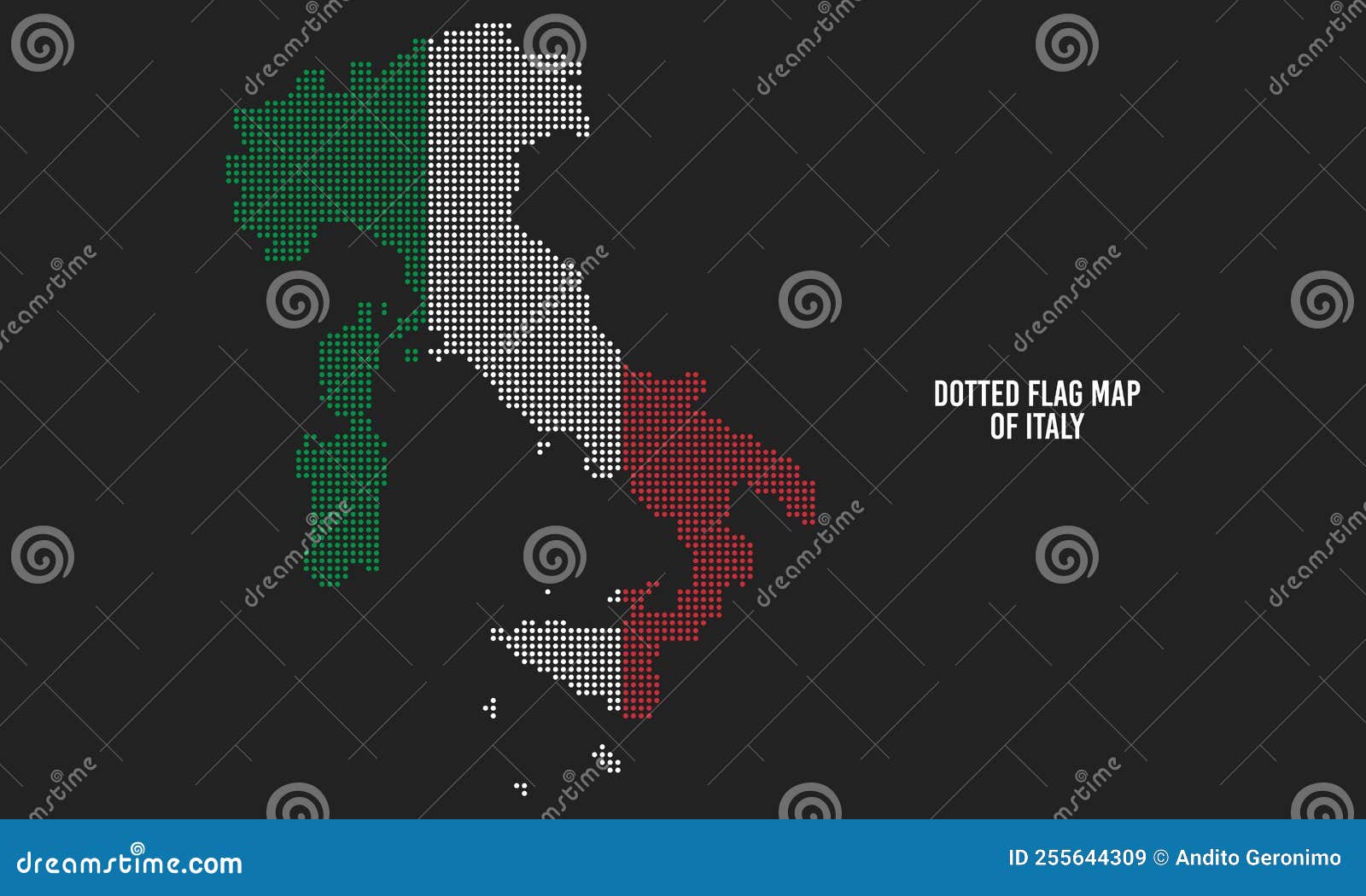 Dotted Flag Map of Italy, Vector Illustration on Dark Background Stock ...