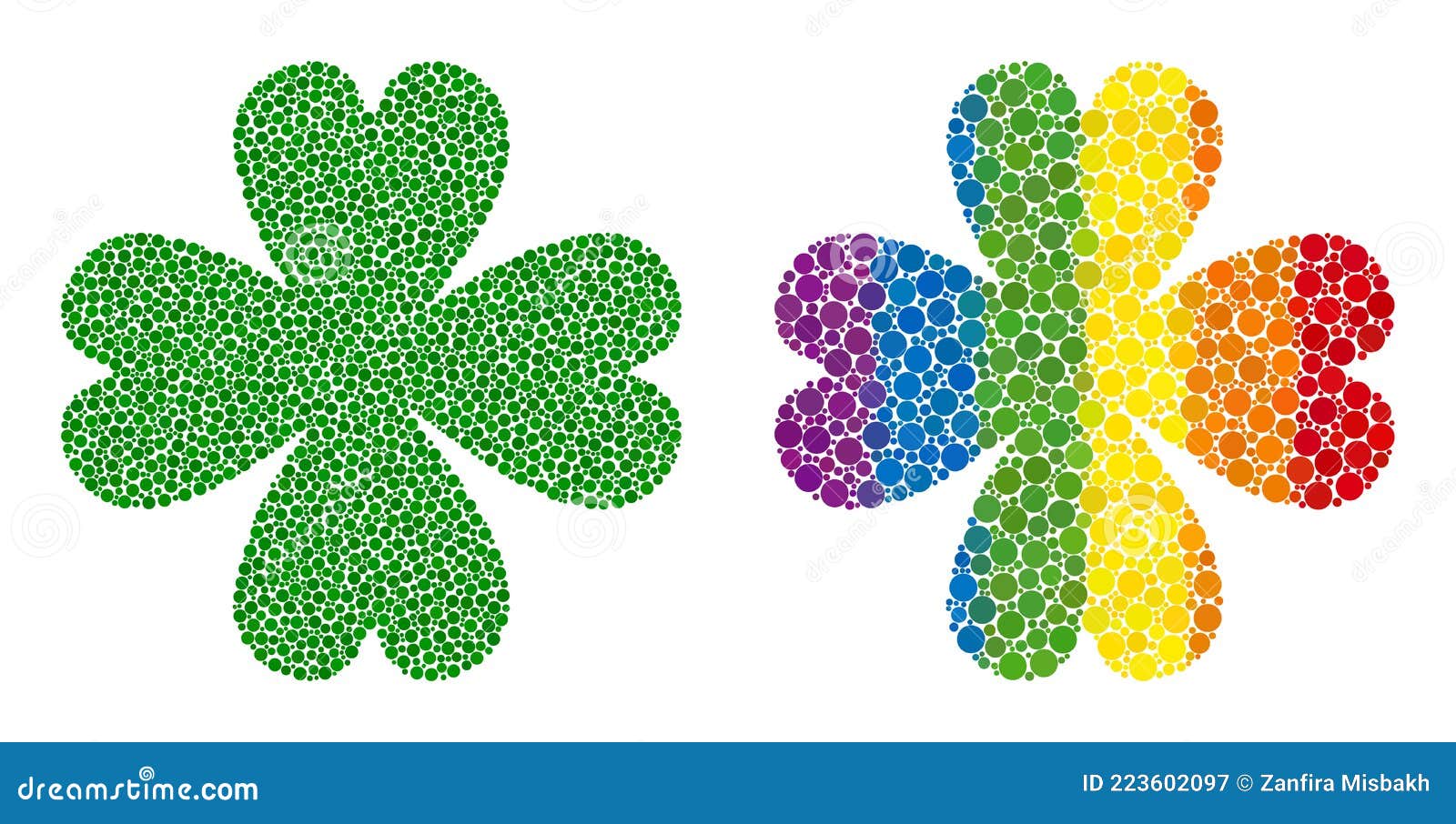 Dotted Four Leaf Clover Collage Icon Of Rainbow Round Dots Cartoon ...