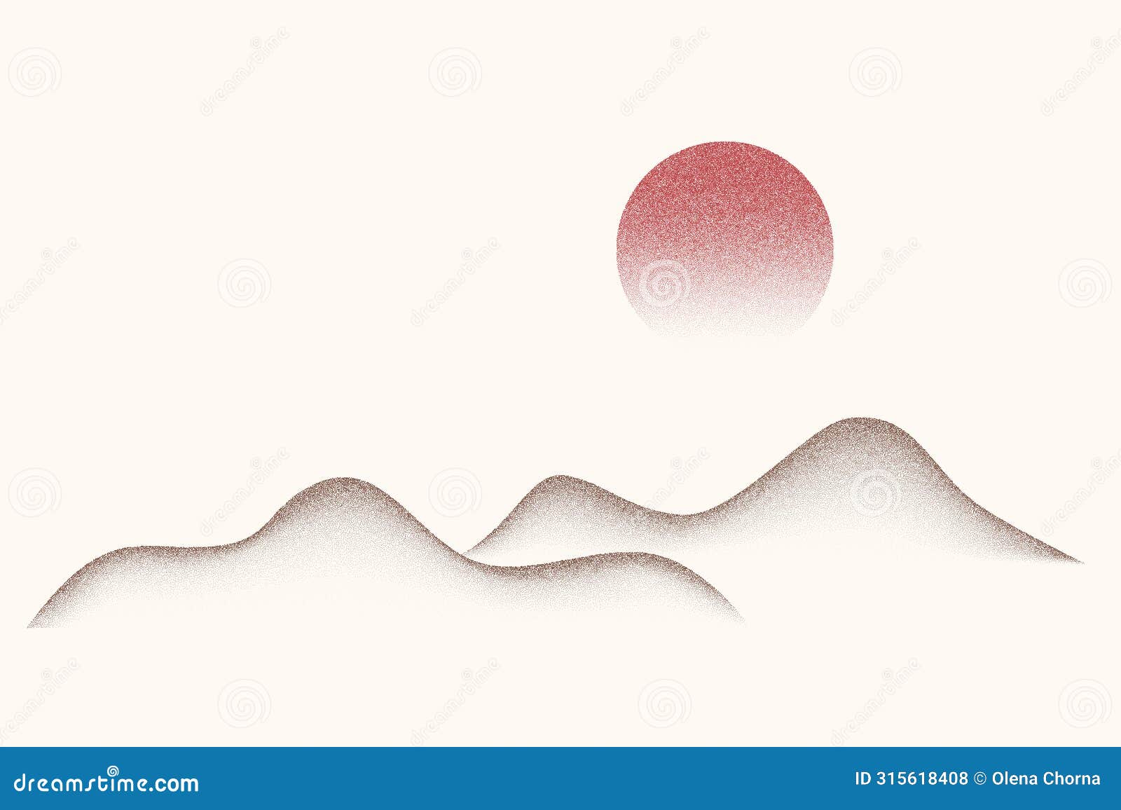 Dotted Grainy Gradient Mountains and Sun. Stipple Vector Effect with ...