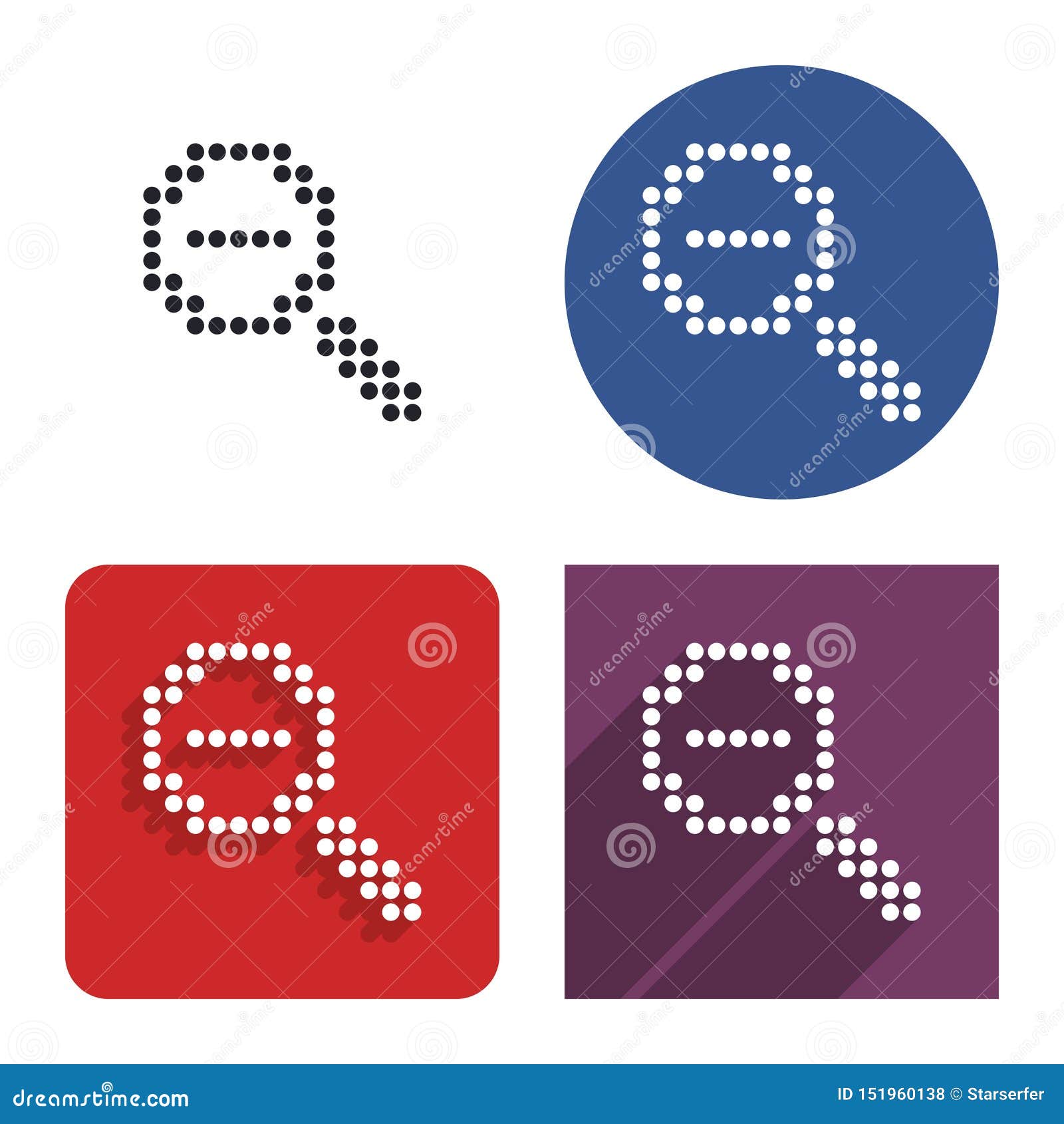 Dotted Icon of Decrease Magnifying Glass in Four Variants Stock Vector - Illustration of look ...