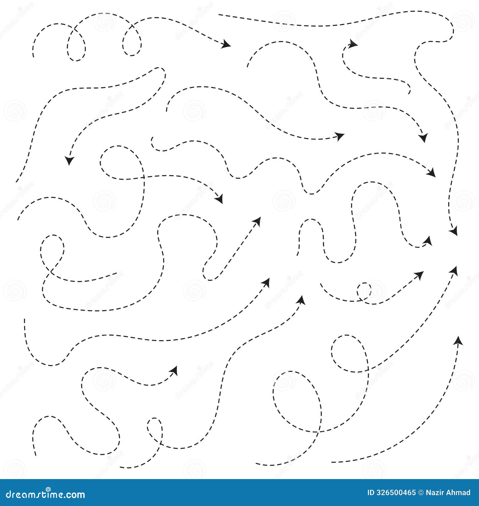 Dotted Line Arrows, Dot Style Hand Drawn Doodle Arrow Set. Dashed Lines ...