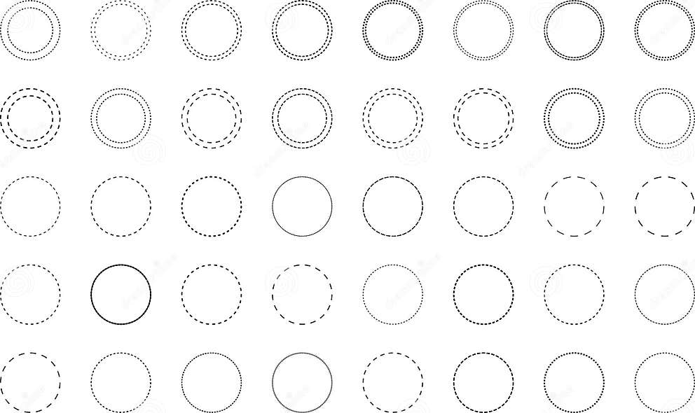 Dotted Line Circle Frame Vector. Dashed Outline Design of Border. Icon ...