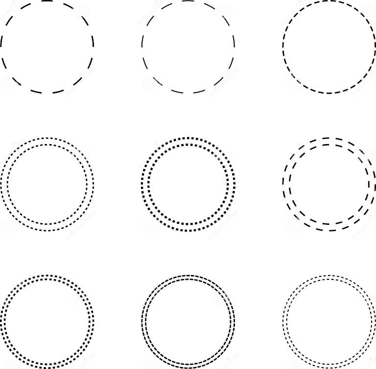 Dotted Line Circle Frame Vector. Dashed Outline Design of Border. Icon ...