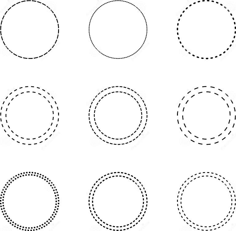 Dotted Line Circle Frame Vector. Dashed Outline Design of Border. Icon ...