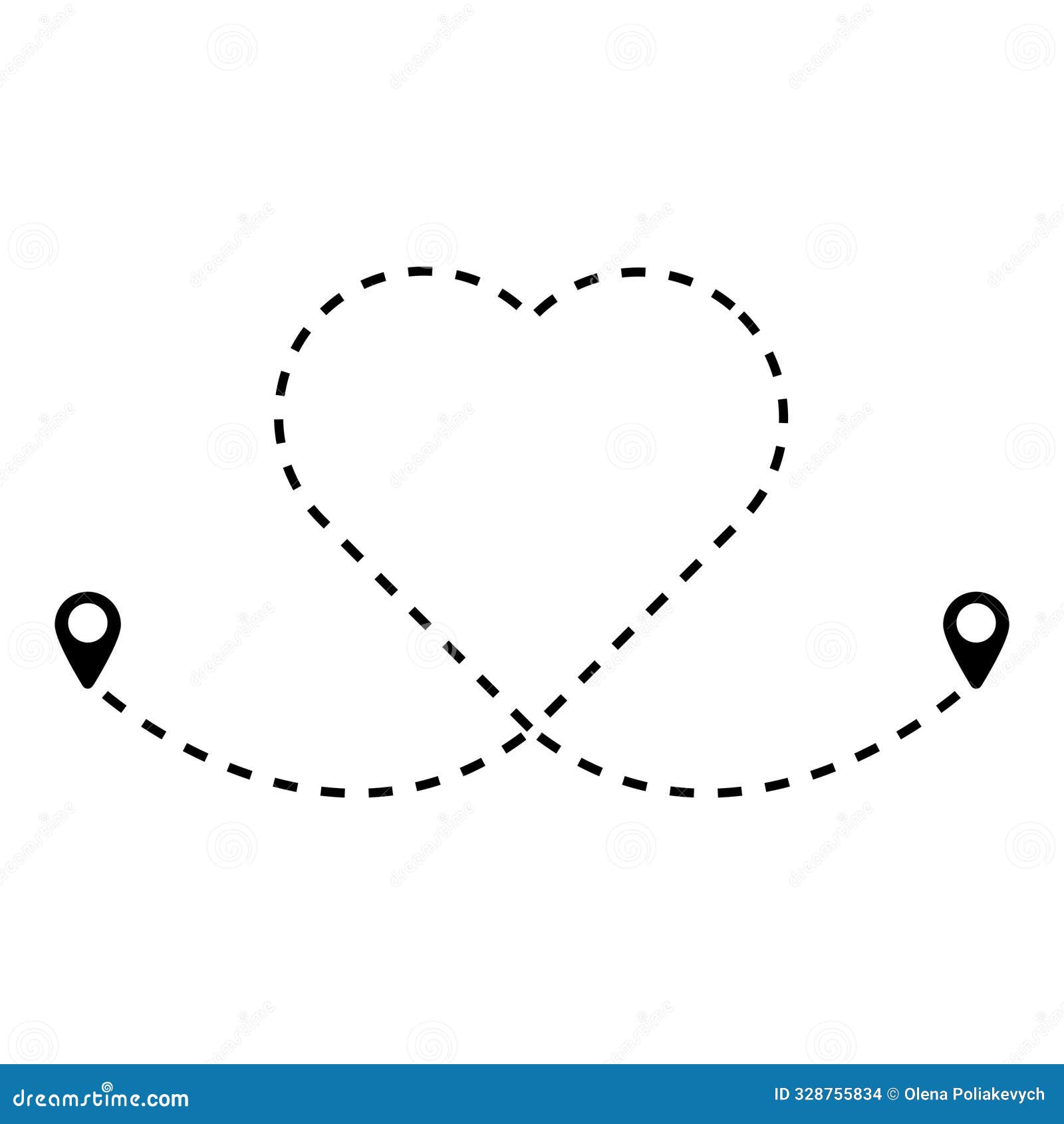 Dotted Line Heart Route. Black Dashed Line Forming Heart Shape ...