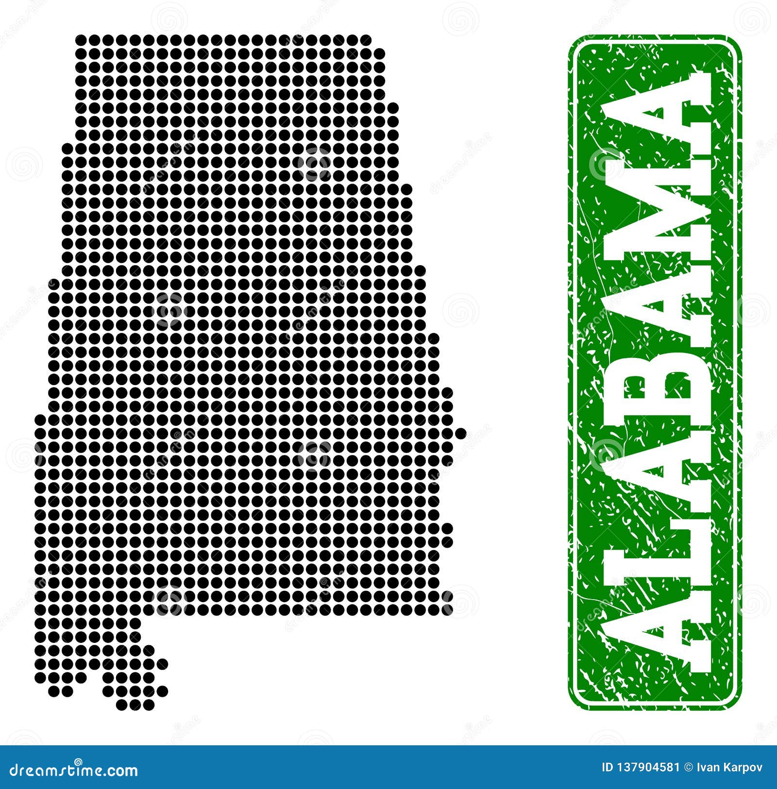 Dotted Map of Alabama State and Grunge Rectangle Rounded Caption Stock ...