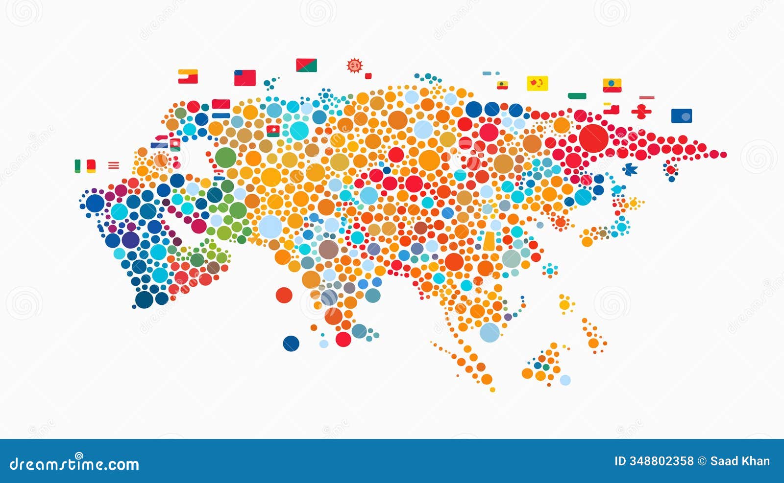 A Dotted Map of India and China with Their Flags, Representing Both ...