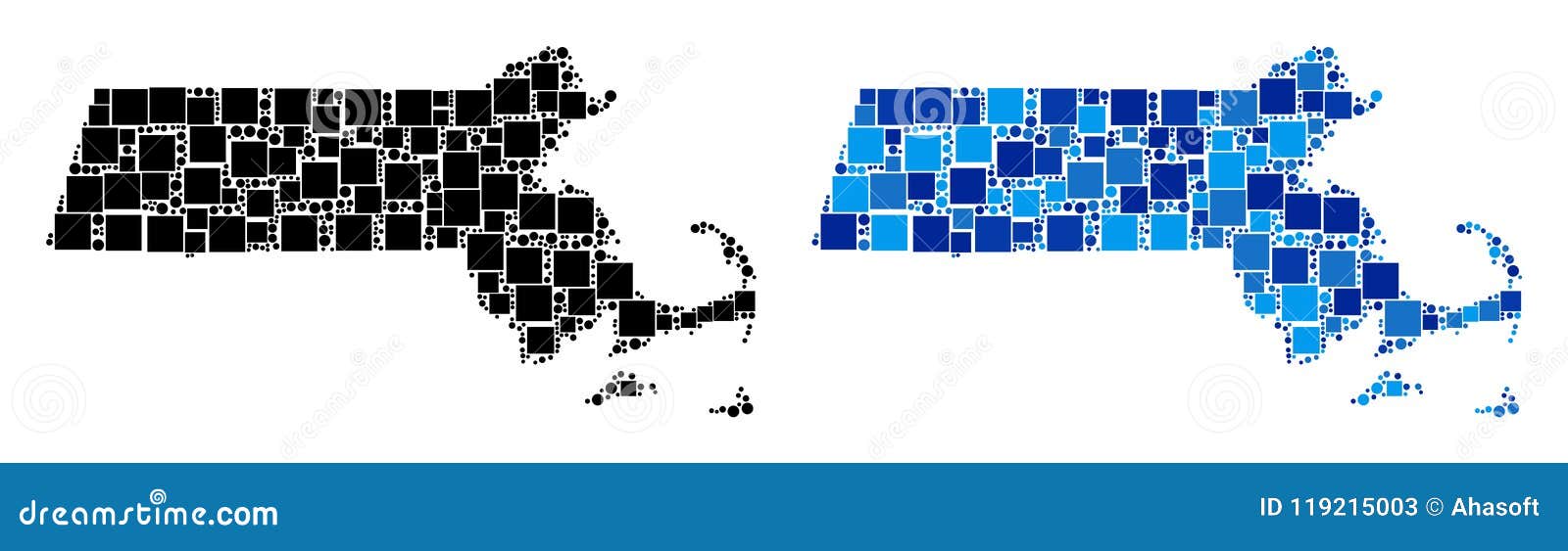 Dotted Massachusetts State Map with Blue Version Stock Vector ...
