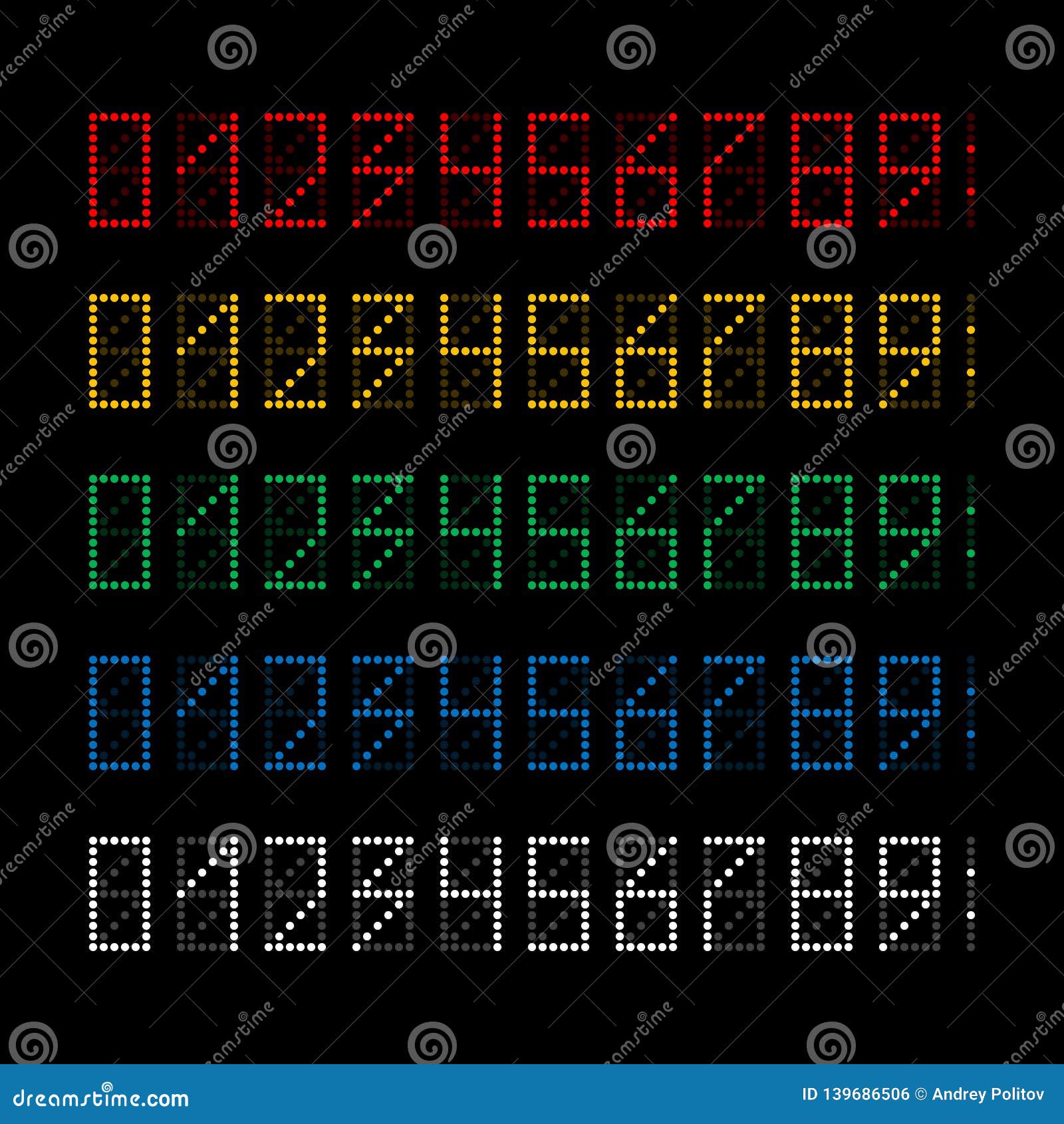 Dotted Matrix Number 5 Colors Set, Vector Stock Vector - Illustration ...