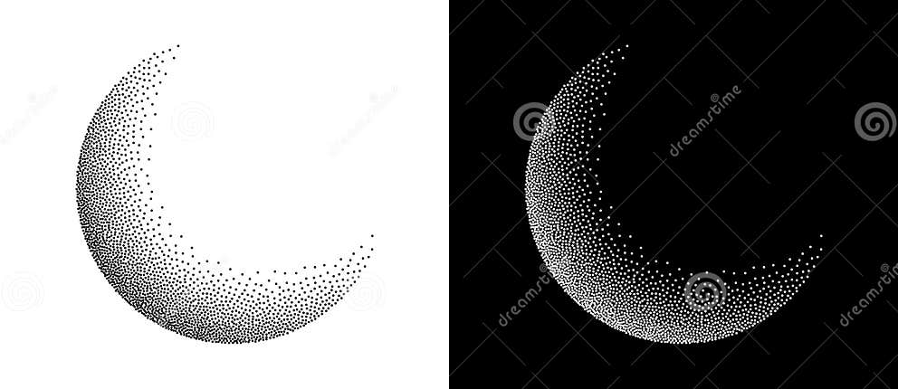 Dotted Moon Illustration with Stipple Effect. Black Shape on a White ...