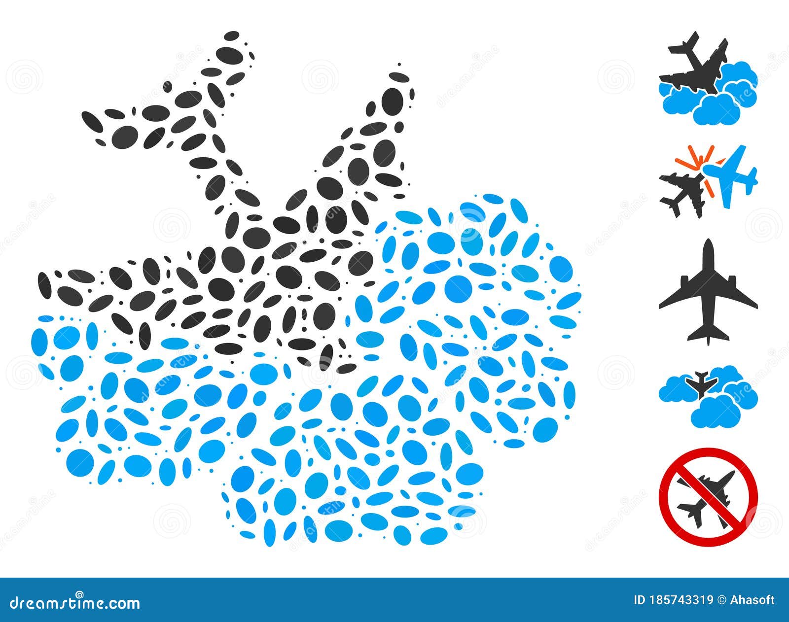 Dotted Mosaic Aircraft Falls into Clouds Stock Illustration ...