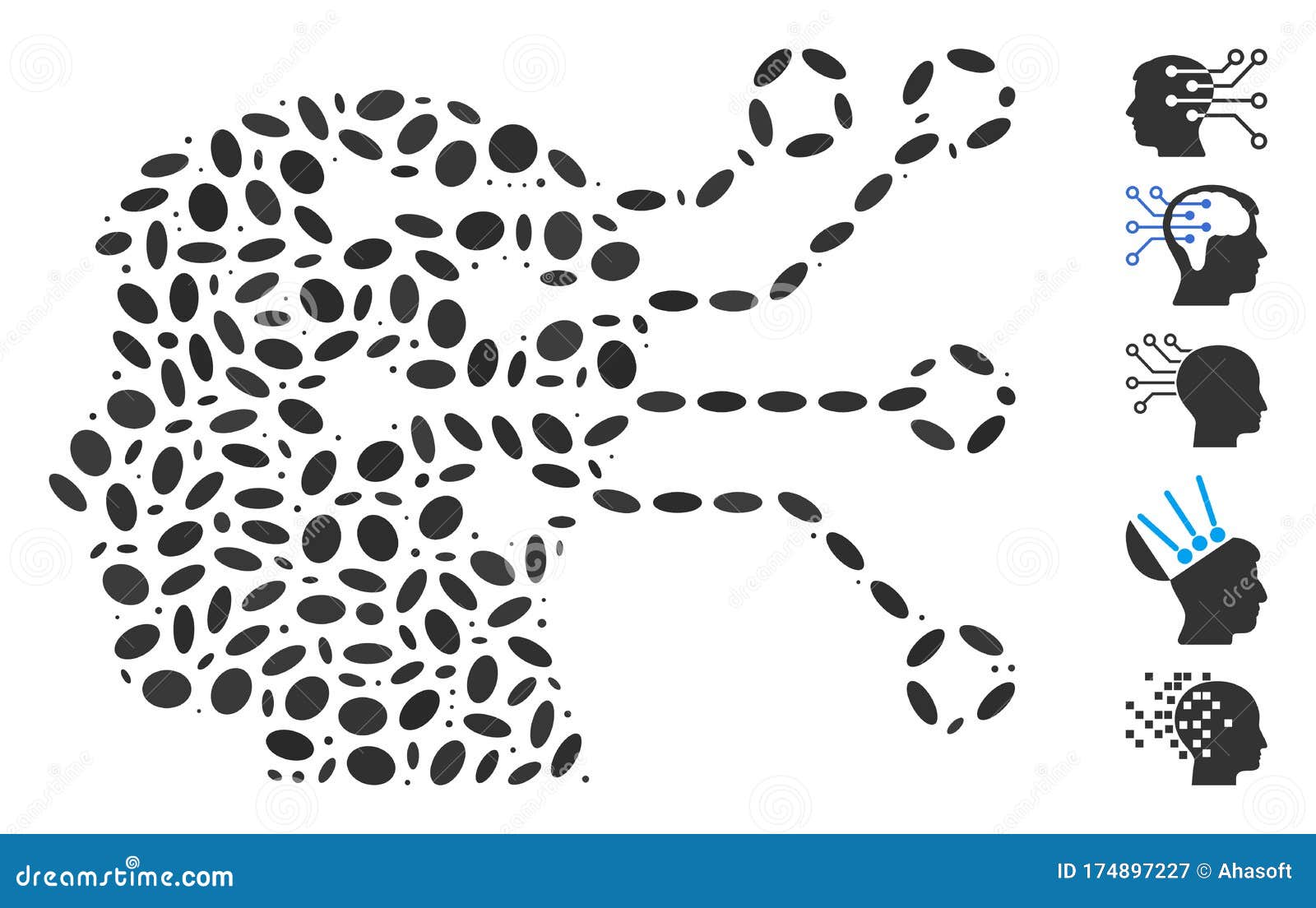 Dotted Mosaic Brain Interface Circuit Stock Illustration - Illustration ...