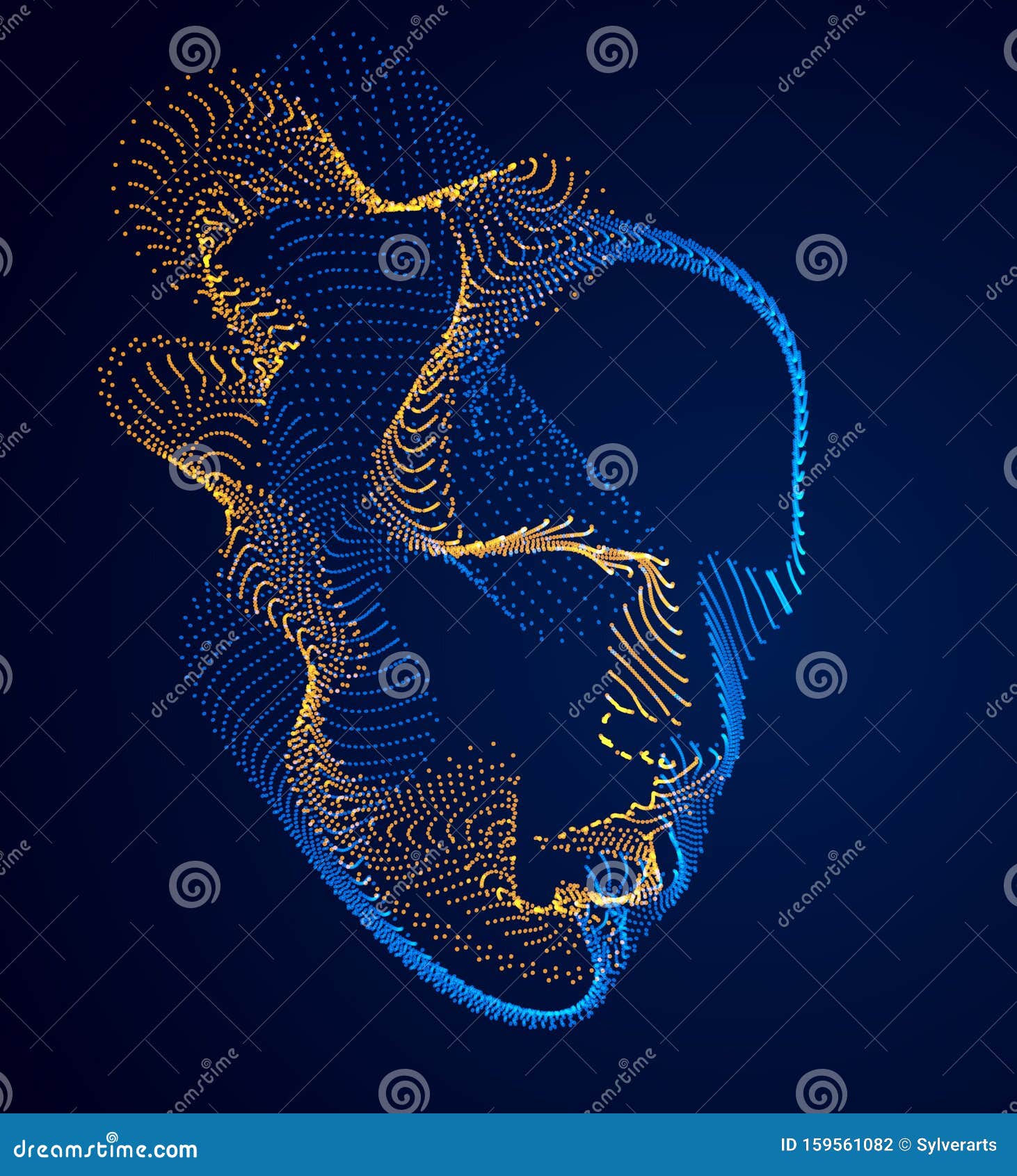 Dotted Particles Human Portrait, Abstract Human Head Vector Wave Shapes Array, Artificial ...