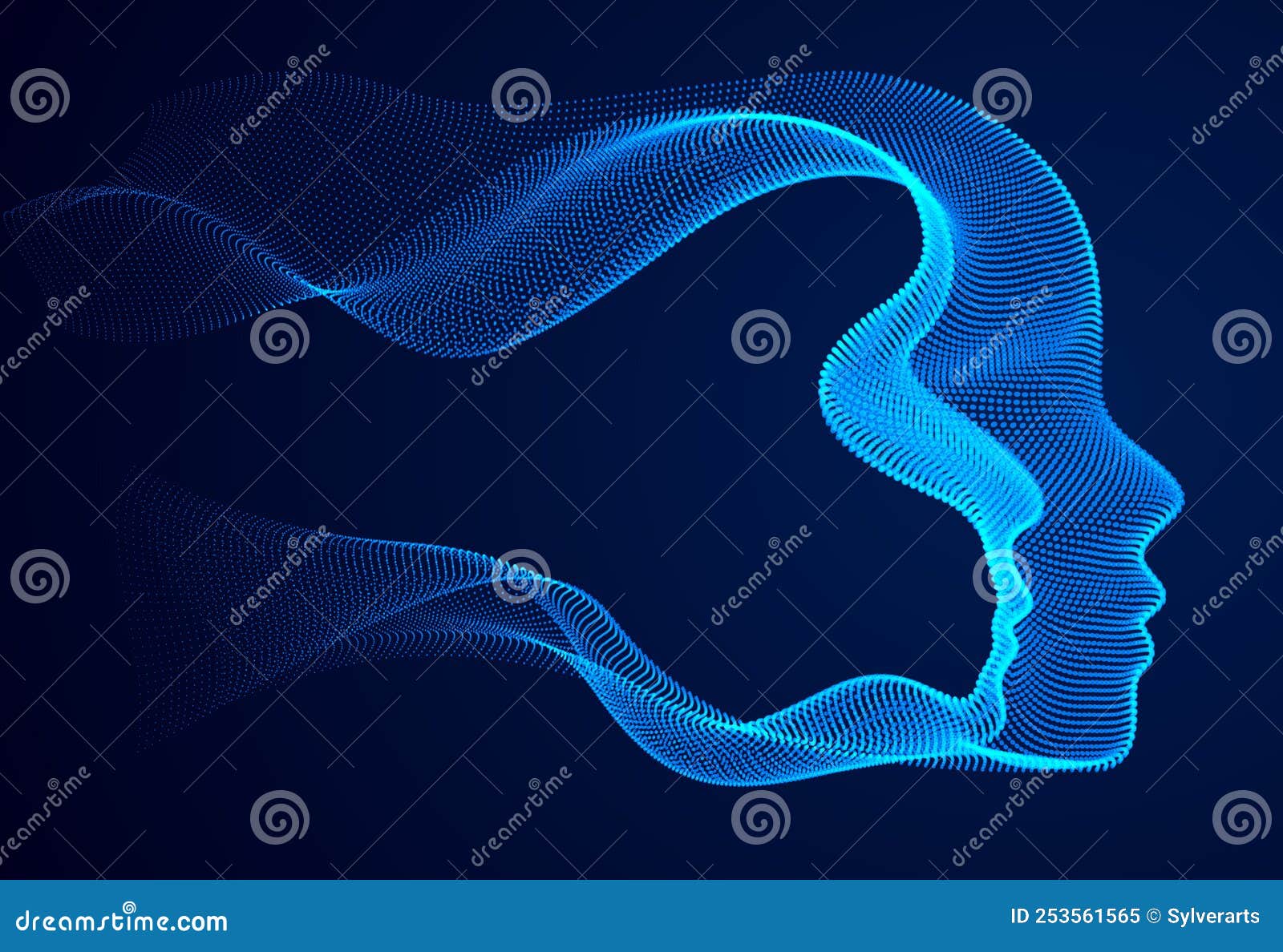 Dotted Particles Human Portrait, Abstract Human Head Vector Wave Shapes Array, Artificial ...