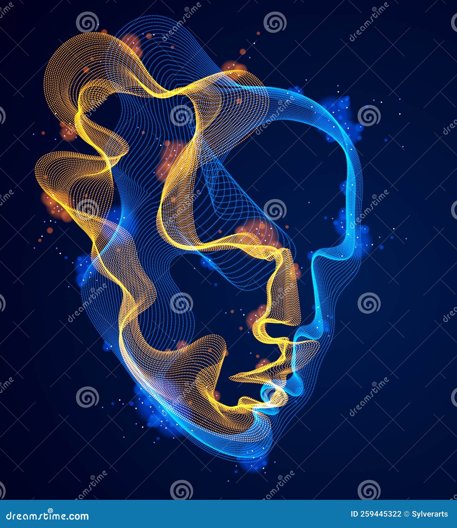 Dotted Particles Human Portrait, Abstract Human Head Vector Wave Shapes Array, Artificial ...