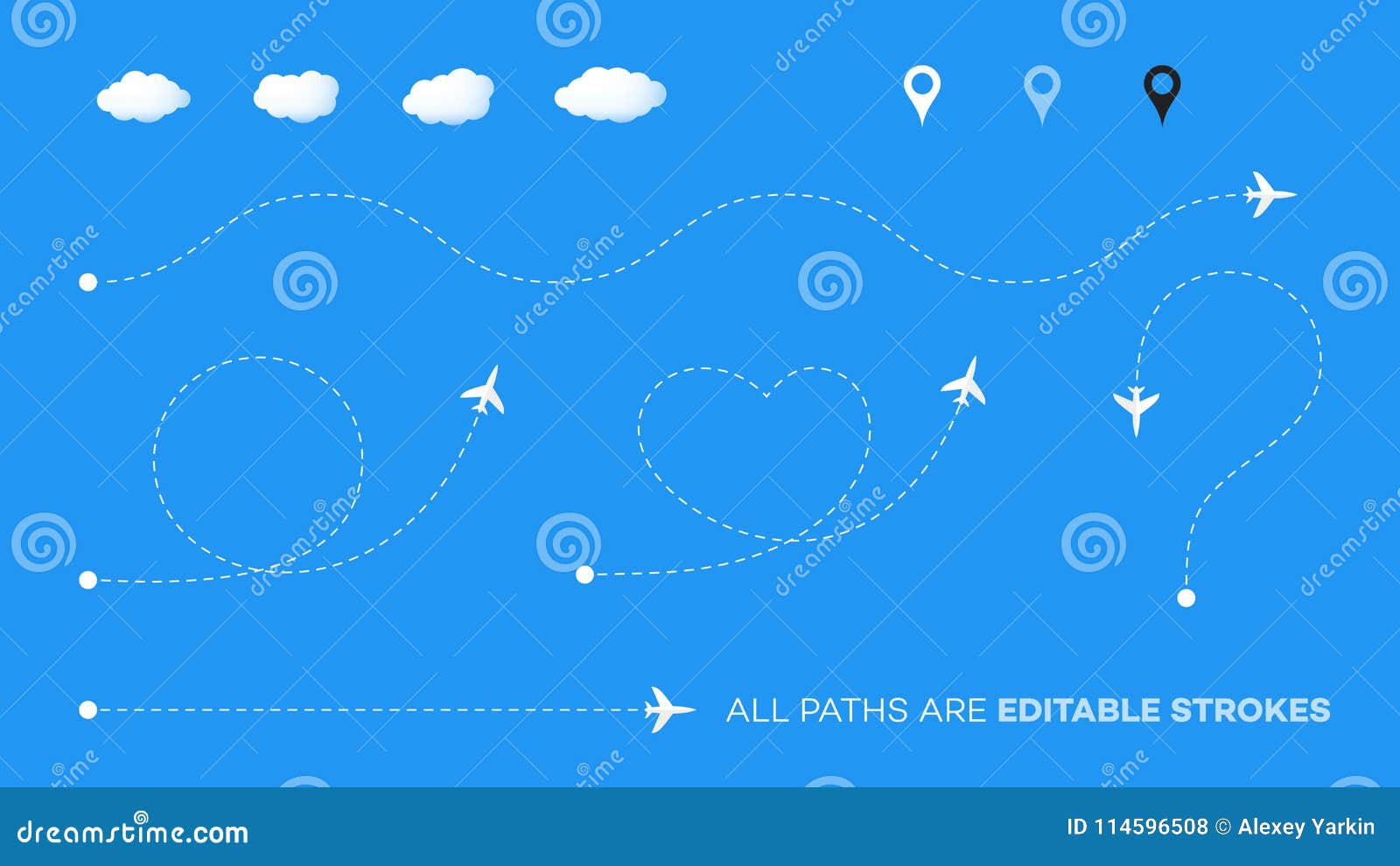 Dotted Paths with Planes, Pointers and Clouds. Vector Shapes with ...