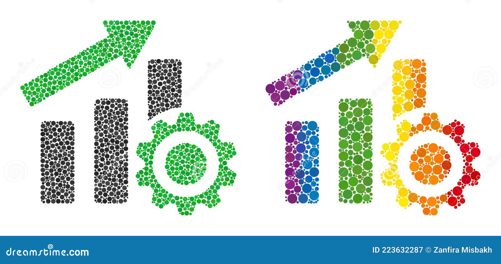 Dotted Progress Chart Settings Collage Icon of Bright Round Dots Stock ...