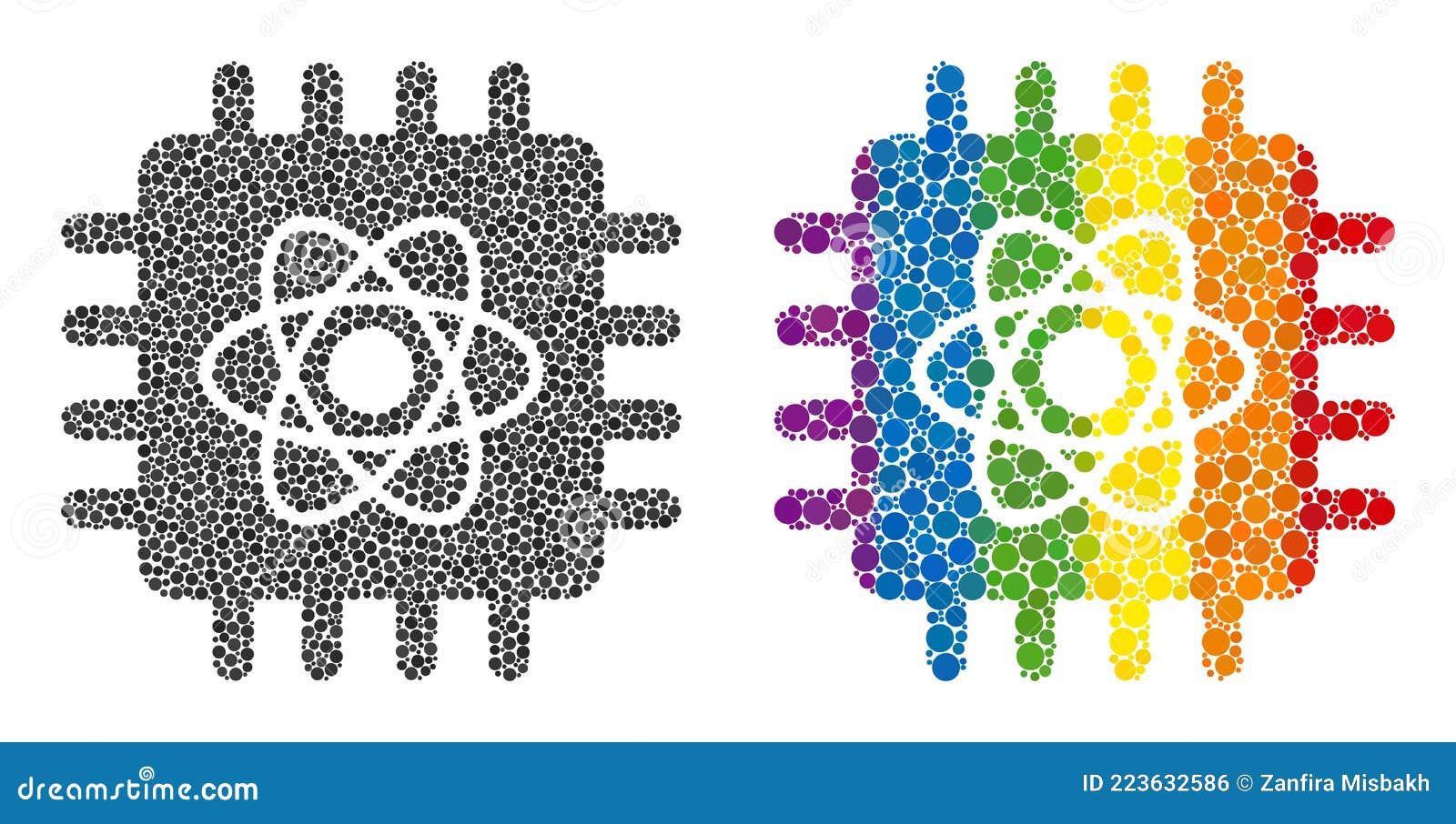 Dotted Quantum Computing Collage Icon of Rainbow Round Dots Stock ...