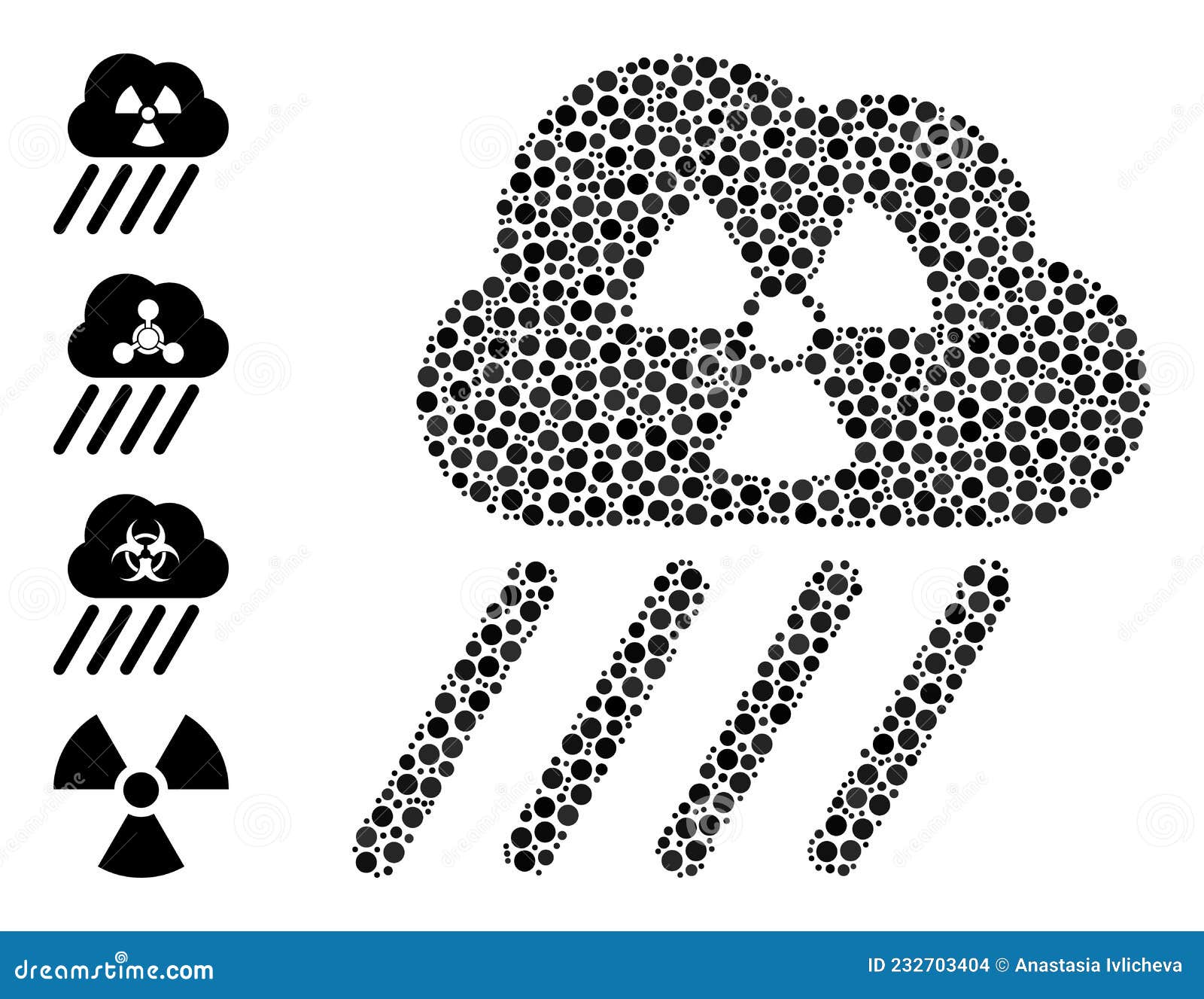 Dotted Radioactive Rain Collage of Round Dots with Similar Icons Stock ...