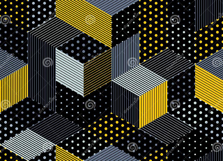 Dotted Seamless Isometric Geometric Pattern, Dots and Lines 3D Cubes Vector Tiling Background ...