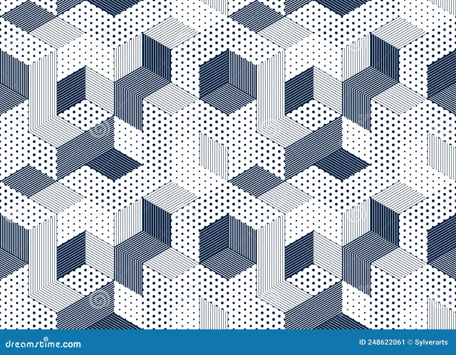 Dotted Seamless Isometric Geometric Pattern, Dots and Lines 3D Cubes ...