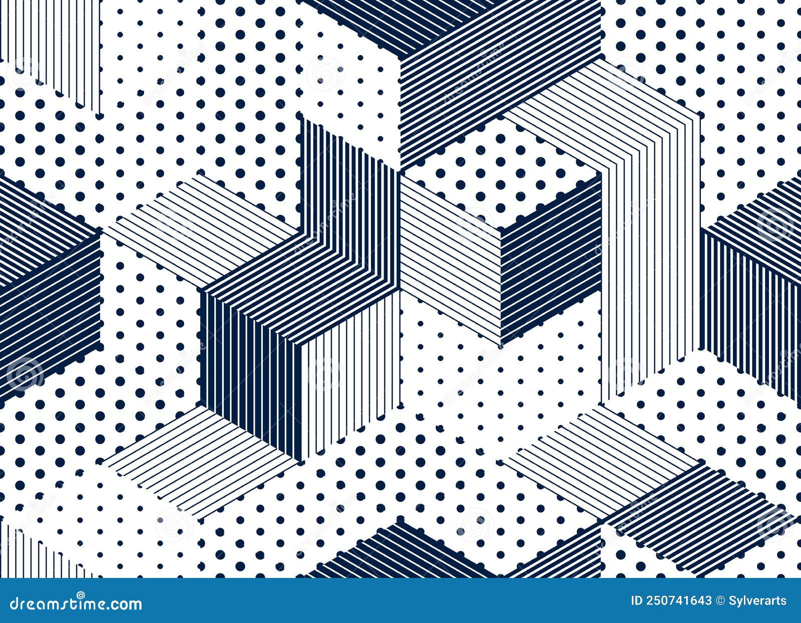 Dotted Seamless Isometric Geometric Pattern, Dots and Lines 3D Cubes ...
