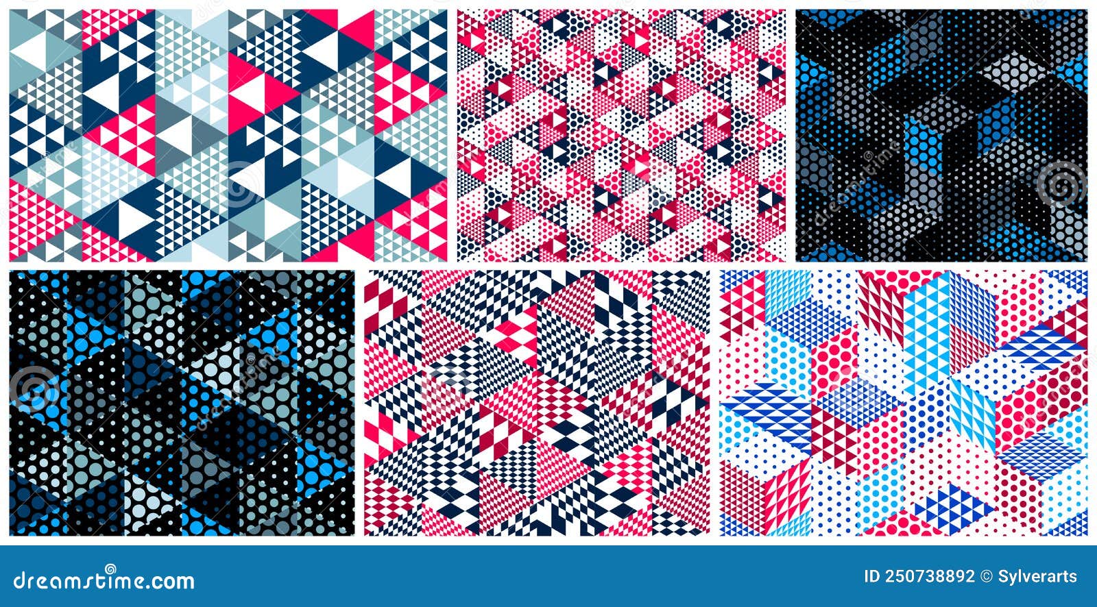 Dotted Seamless Isometric Geometric Patterns Set, Dots 3D Cubes Vector Tiling Backgrounds ...