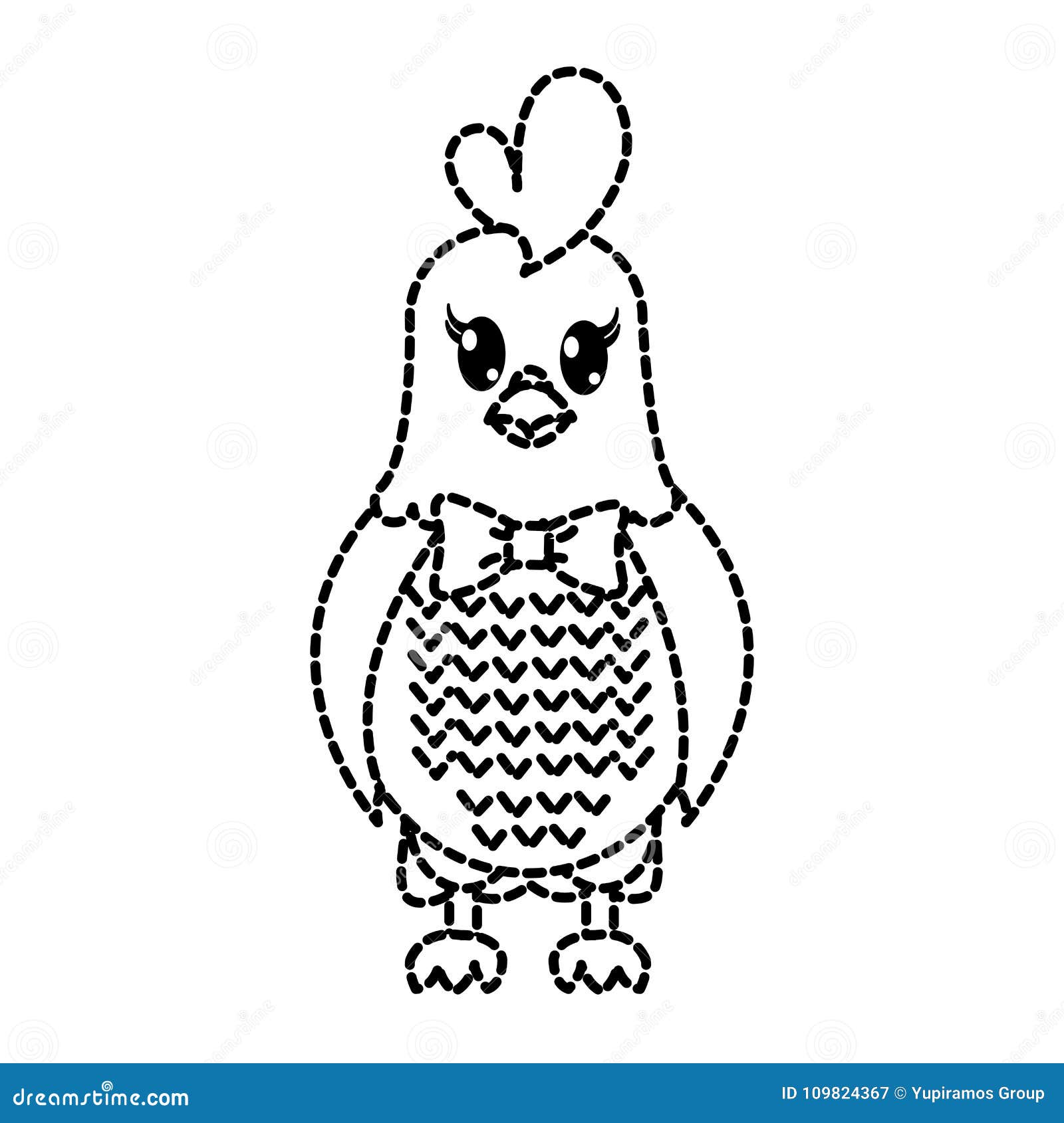 Dotted Shape Hen Cute Animal with Ribbon Bow Stock Vector ...